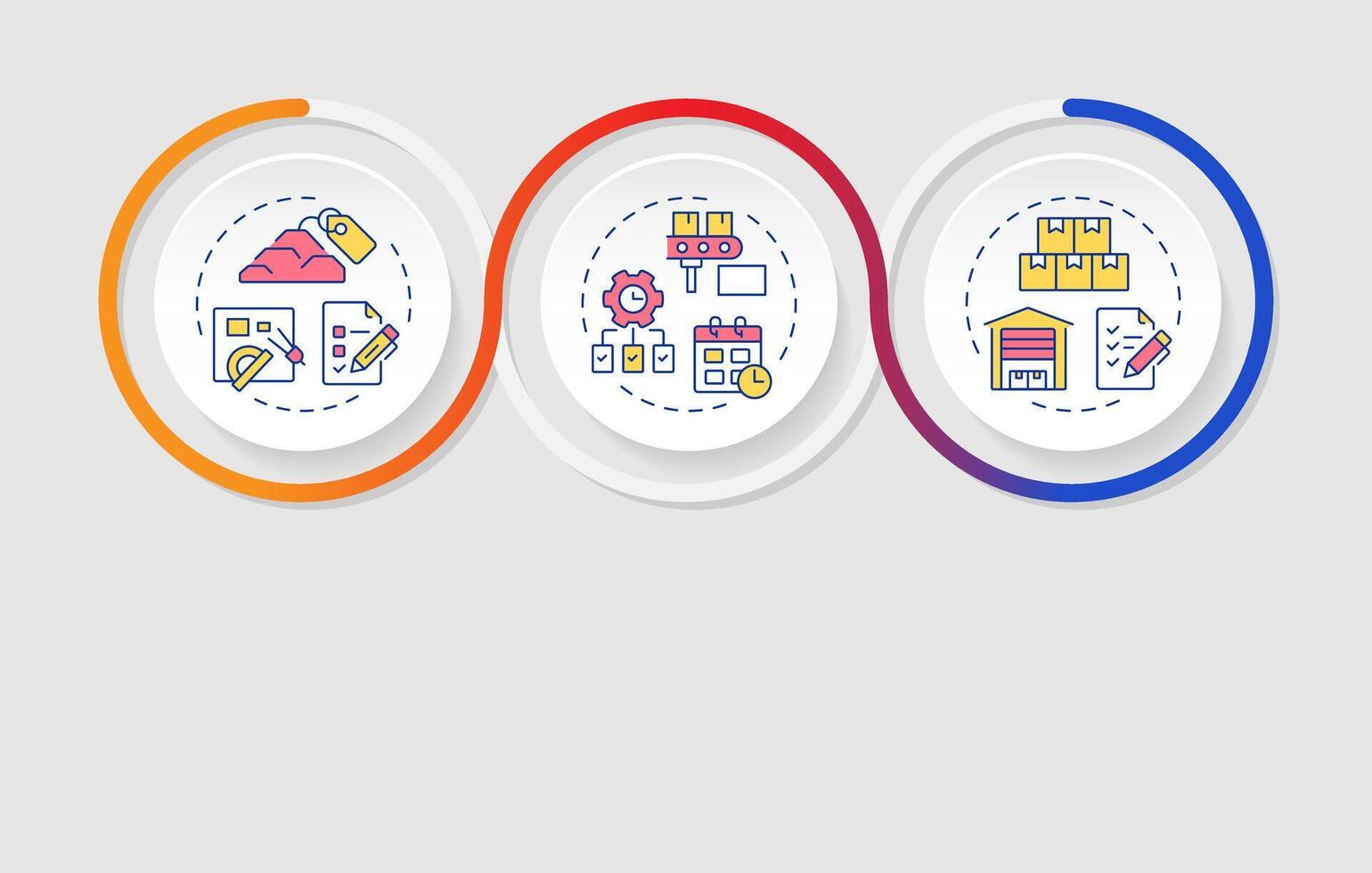 MRP input infographics circles sequence. Industrial technology ...
