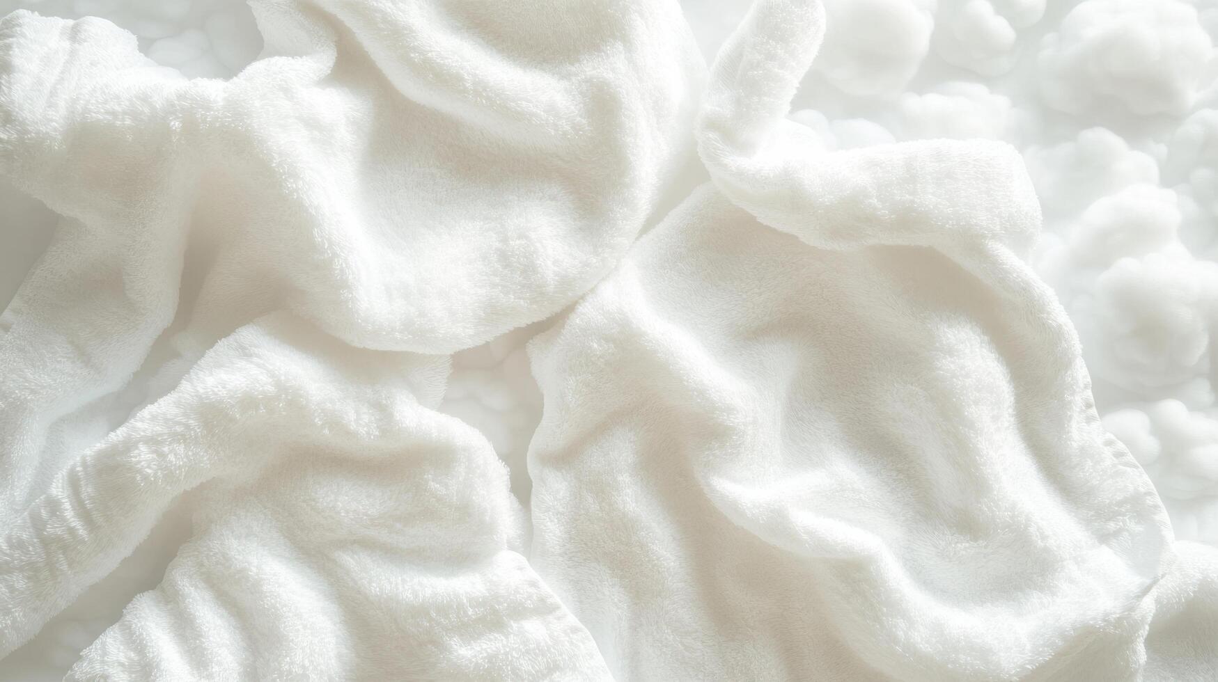 Soft white fabric draping gracefully on a light surface with subtle texture and shadows in ...