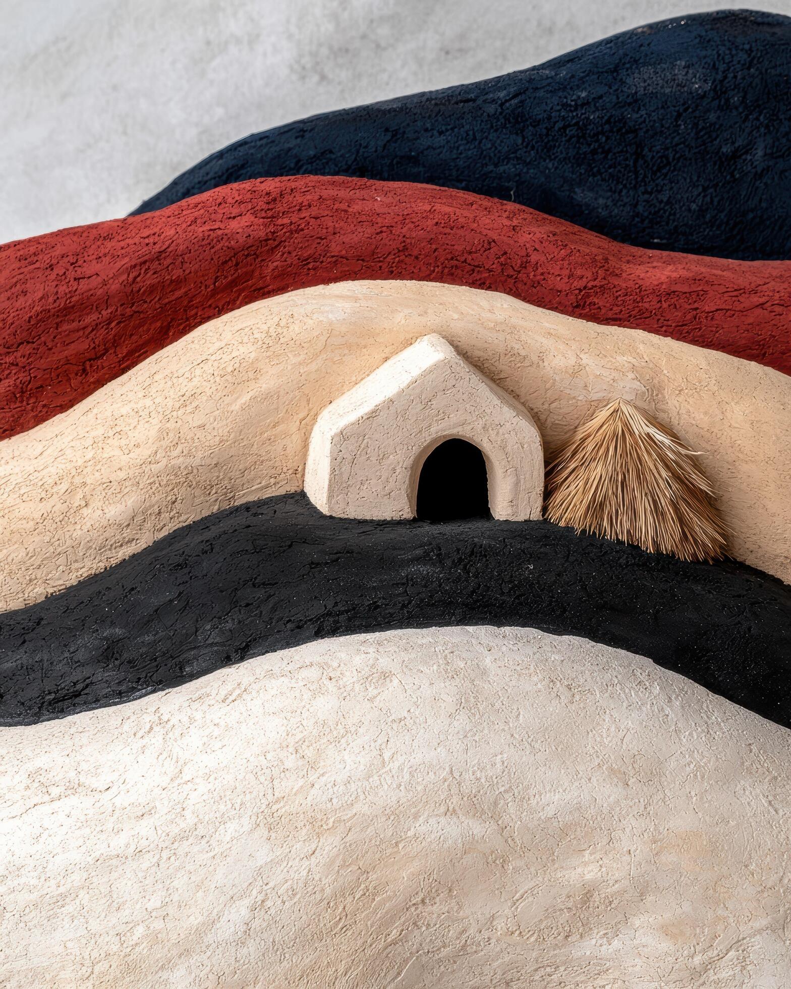 Abstract clay landscape art with minimalist house and tree 54916238 ...