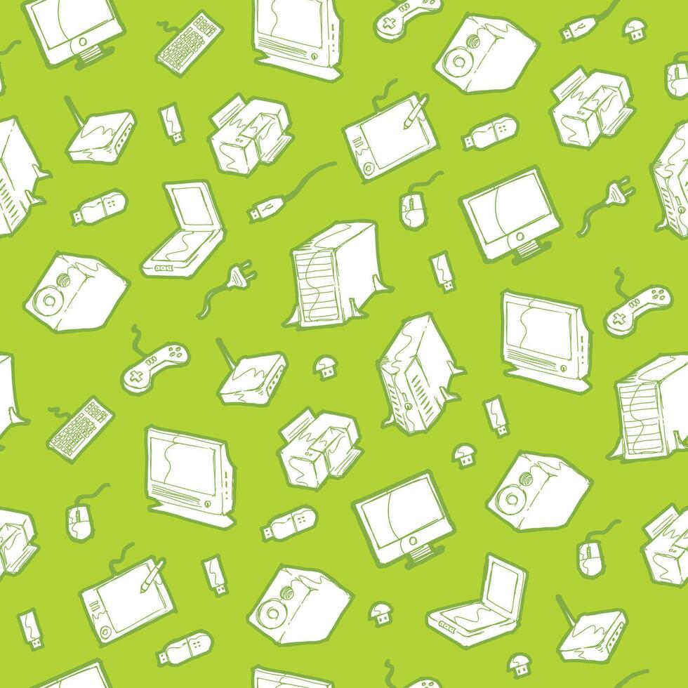 Seamless pattern of hand drawn computer related objects illustration ...