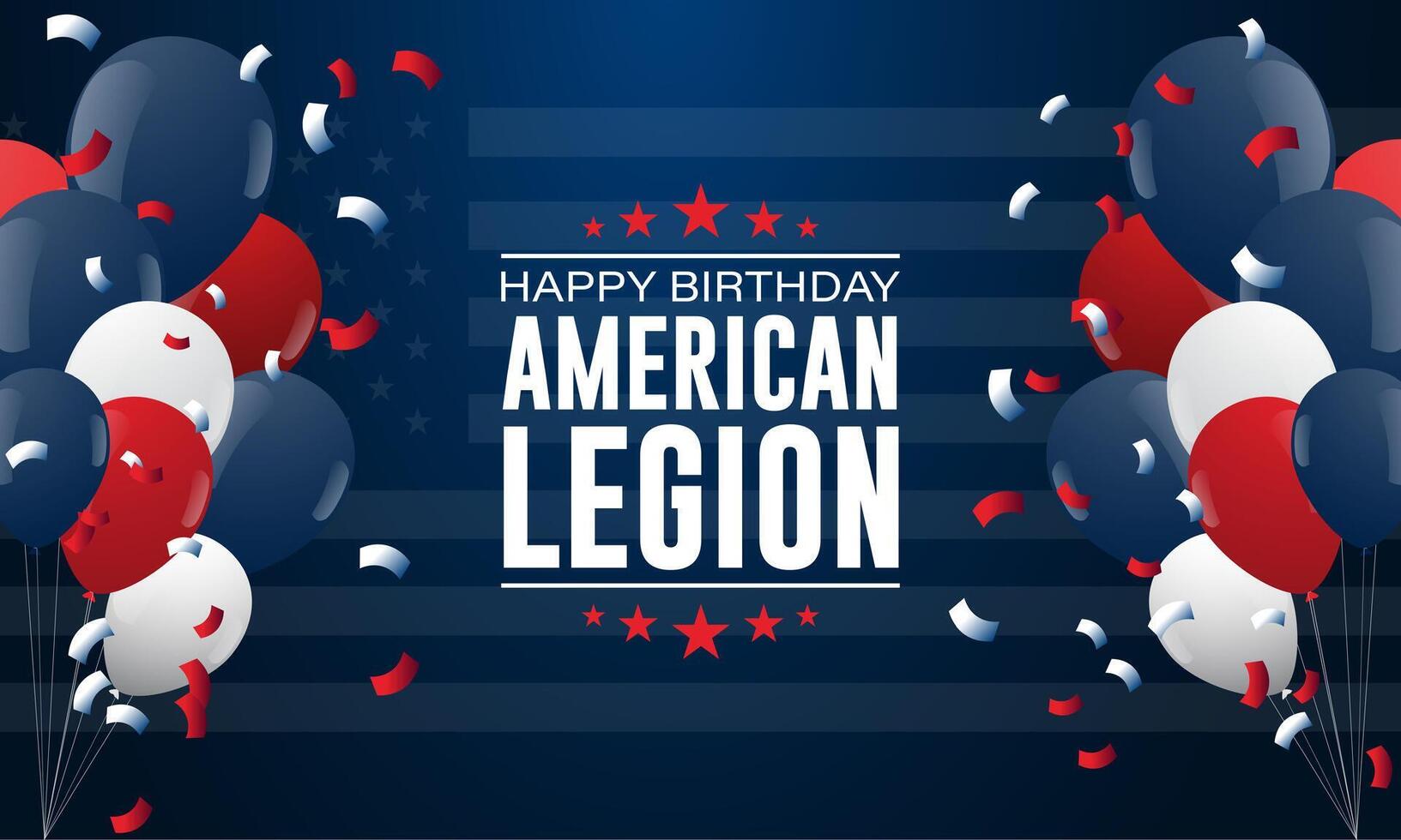 Happy Birthday American Legion Design Background Illustration with balloons and confetti party ...