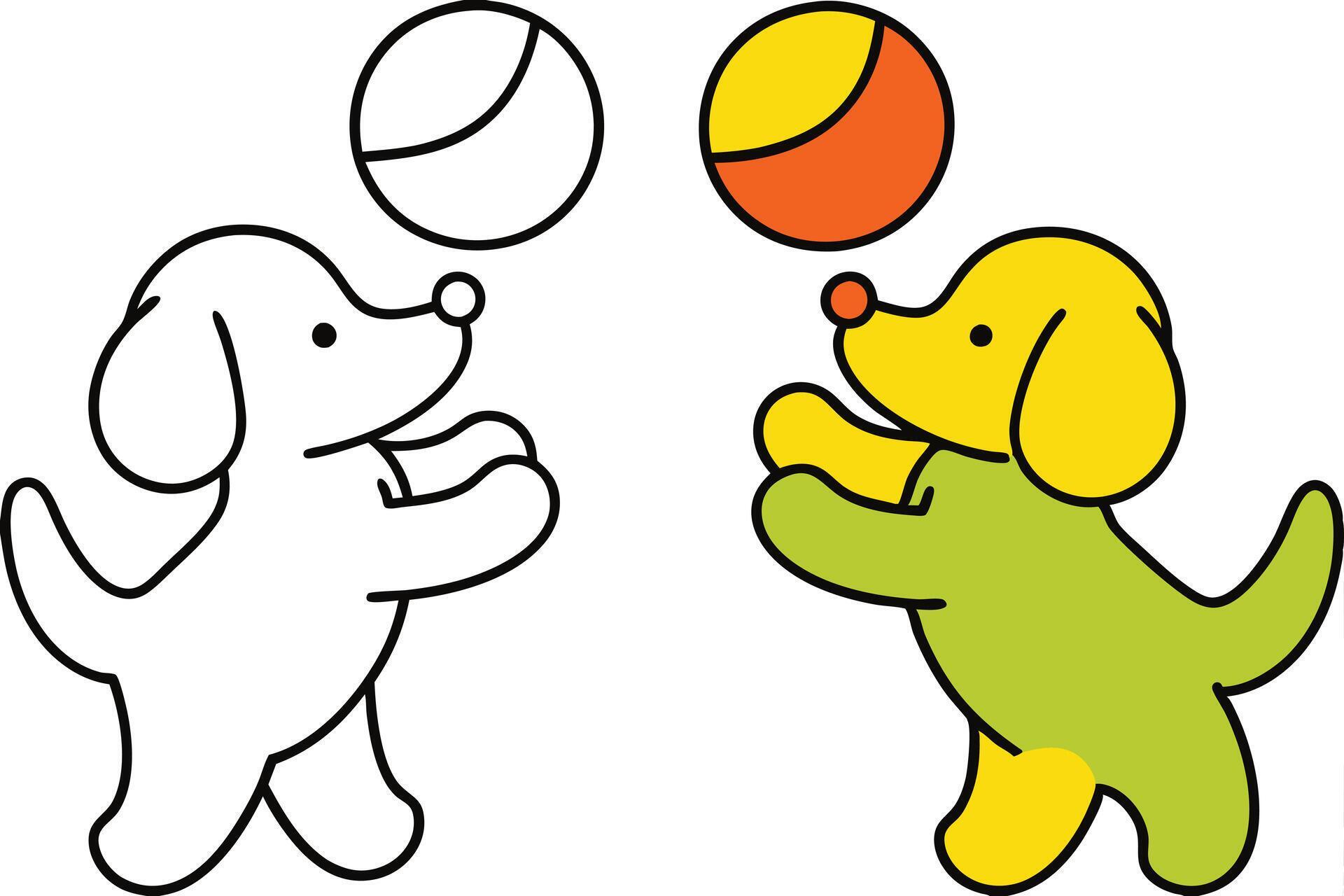 Playful Puppy Dogs Fetching Colorful Balls Cartoon Illustration 54933262 Vector Art at Vecteezy