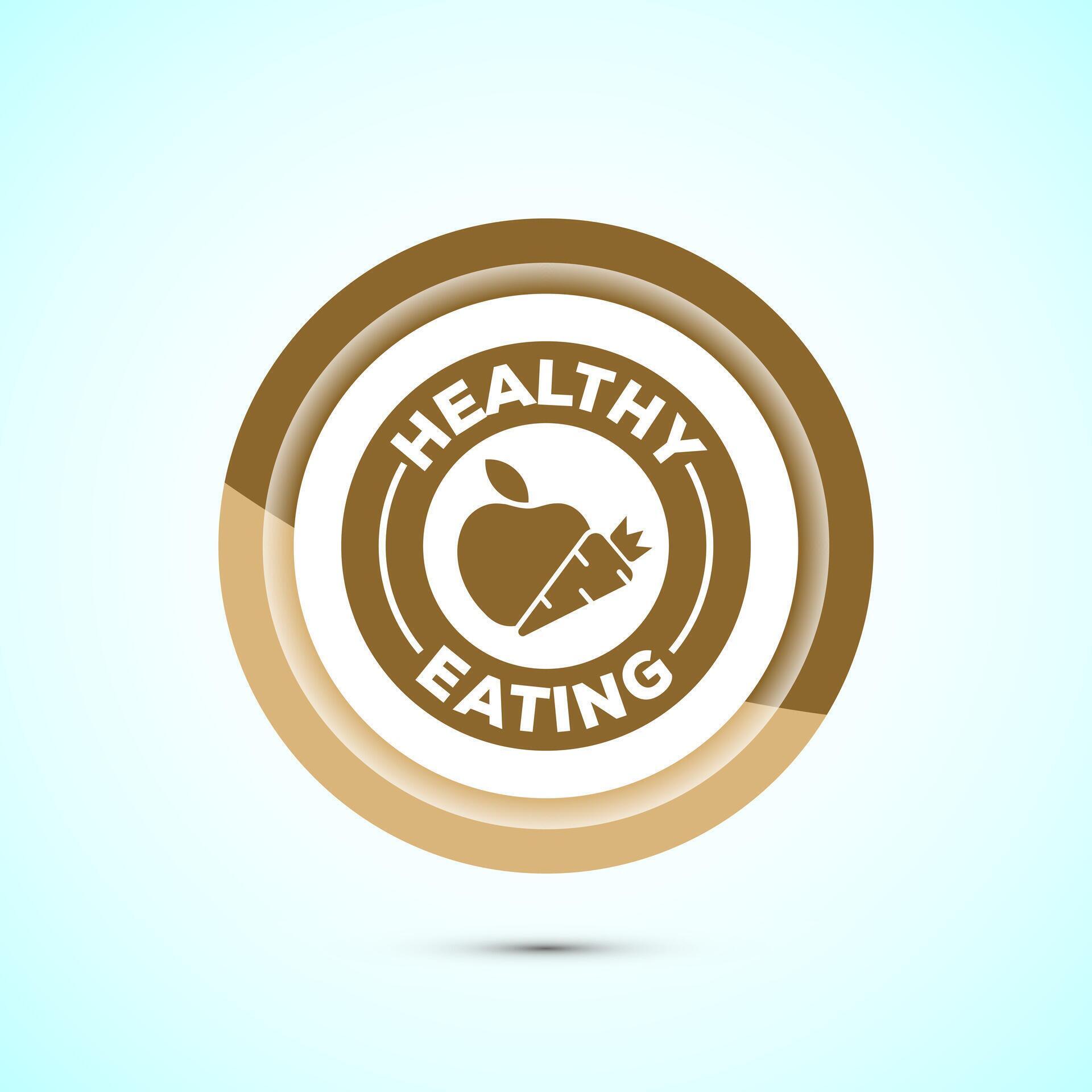 Healthy eating icon design illustration. Healthy food sign symbol. Gold ...