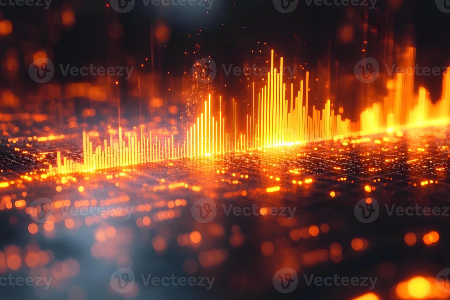 Digital Financial Data Visualization With Glowing Orange Bar Graphs For