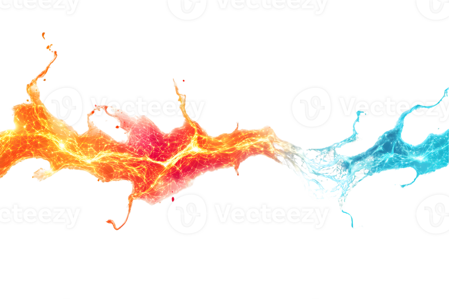Dynamic Abstract Composition Of Vibrant Splashes In Orange And Blue Blending And Intersecting