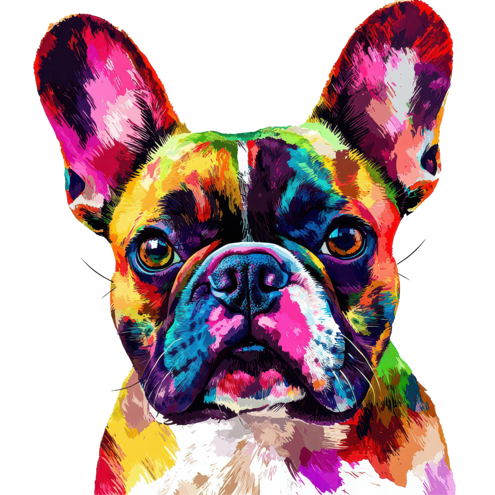 Colorful French bulldog portrait against vibrant animal print ... Colorful French bulldog portrait against vibrant animal print ...