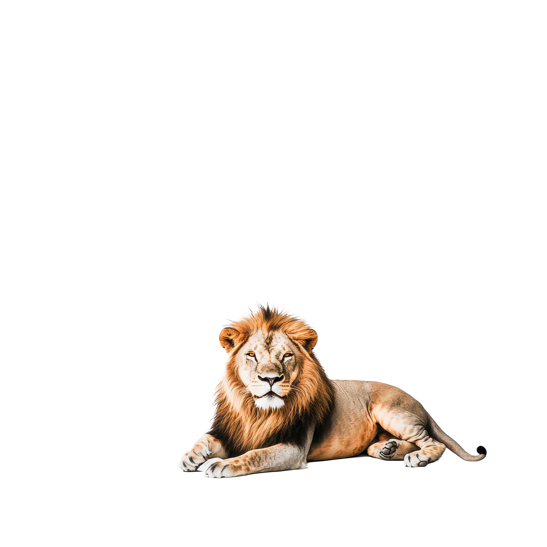 Lion resting calmly on a soft transparent background in a serene and tranquil setting, a lion ...