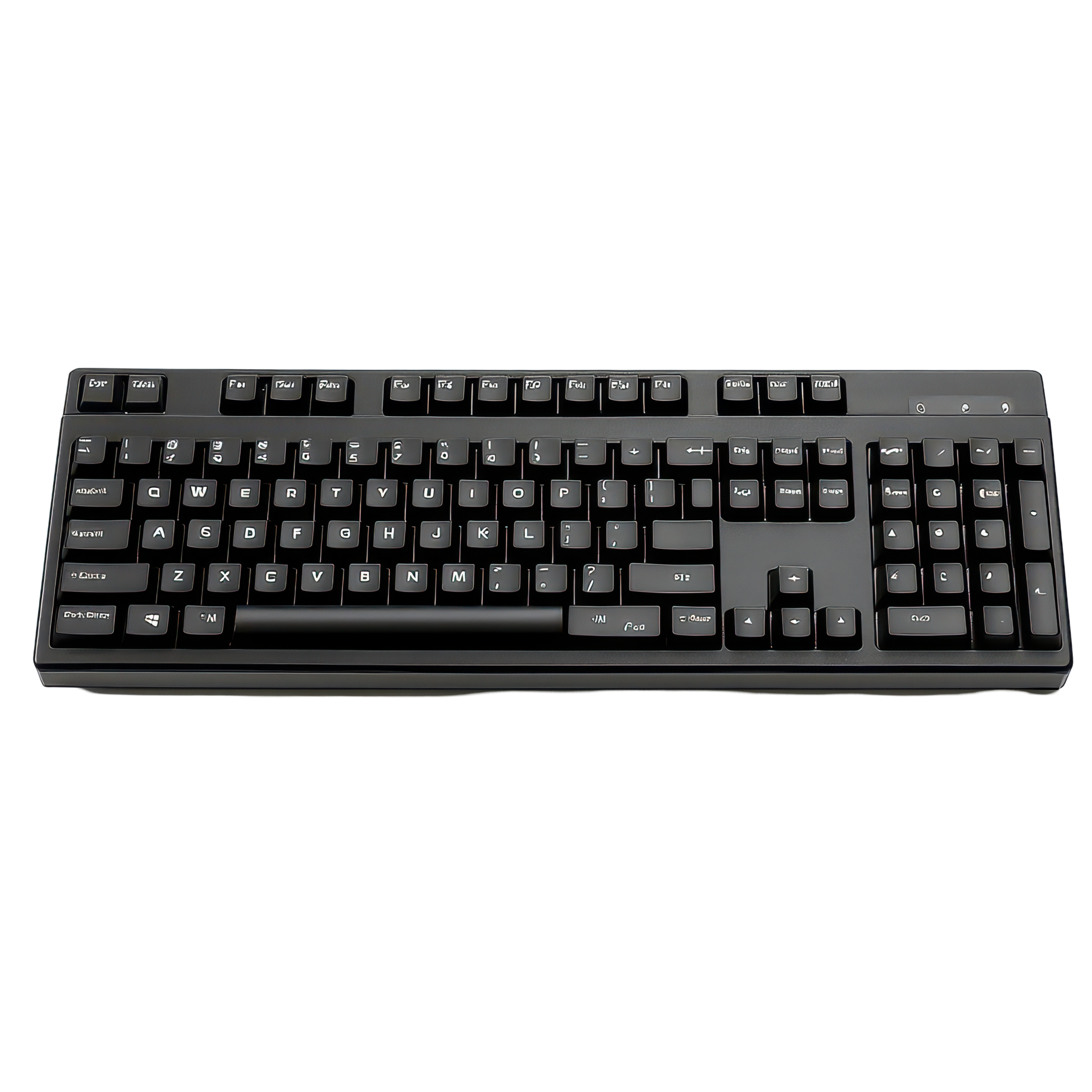 A sleek black computer keyboard isolated on a clean transparent ...