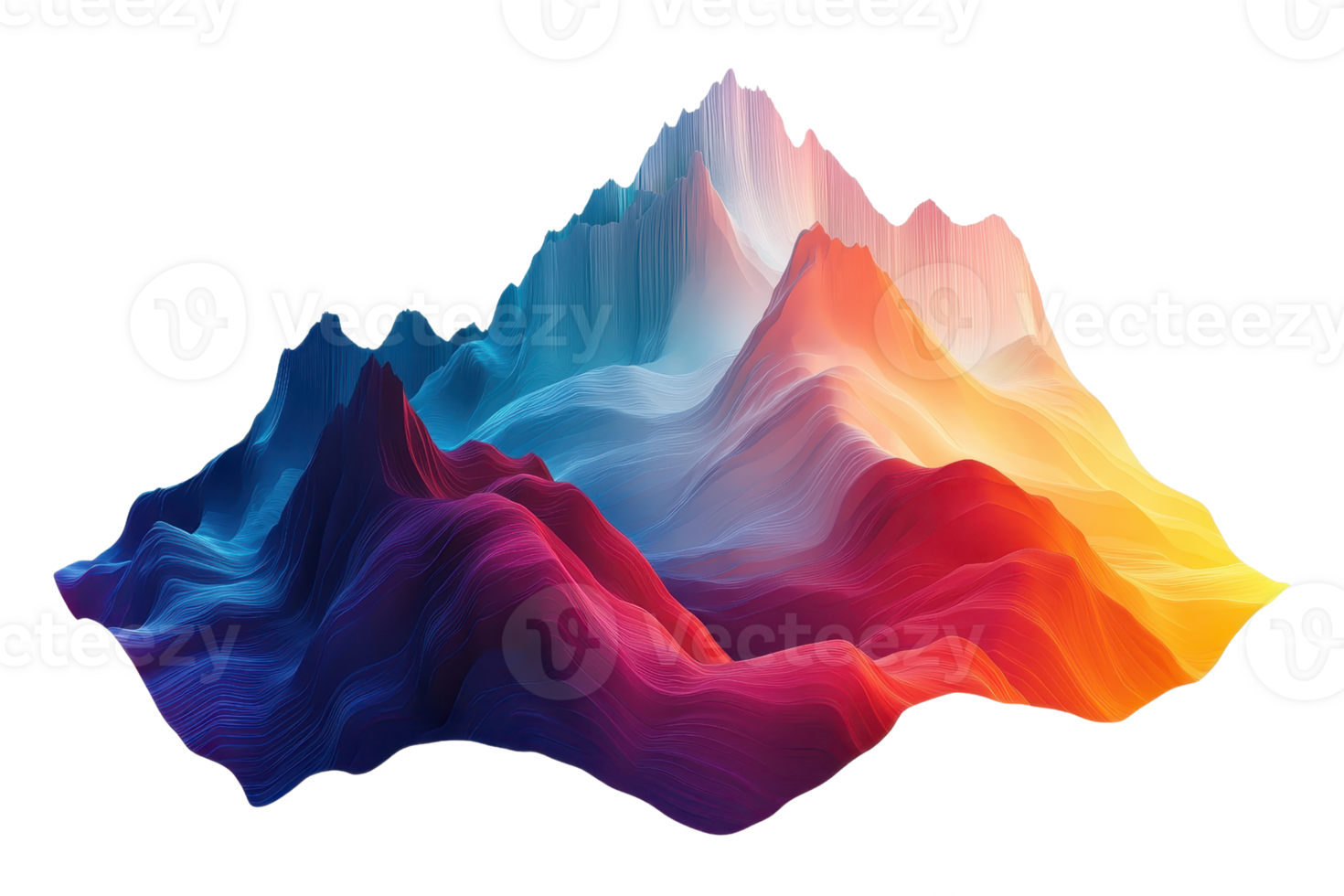 A colorful, abstract mountain range featuring smooth curves and peaks in shades of blue, pink ...