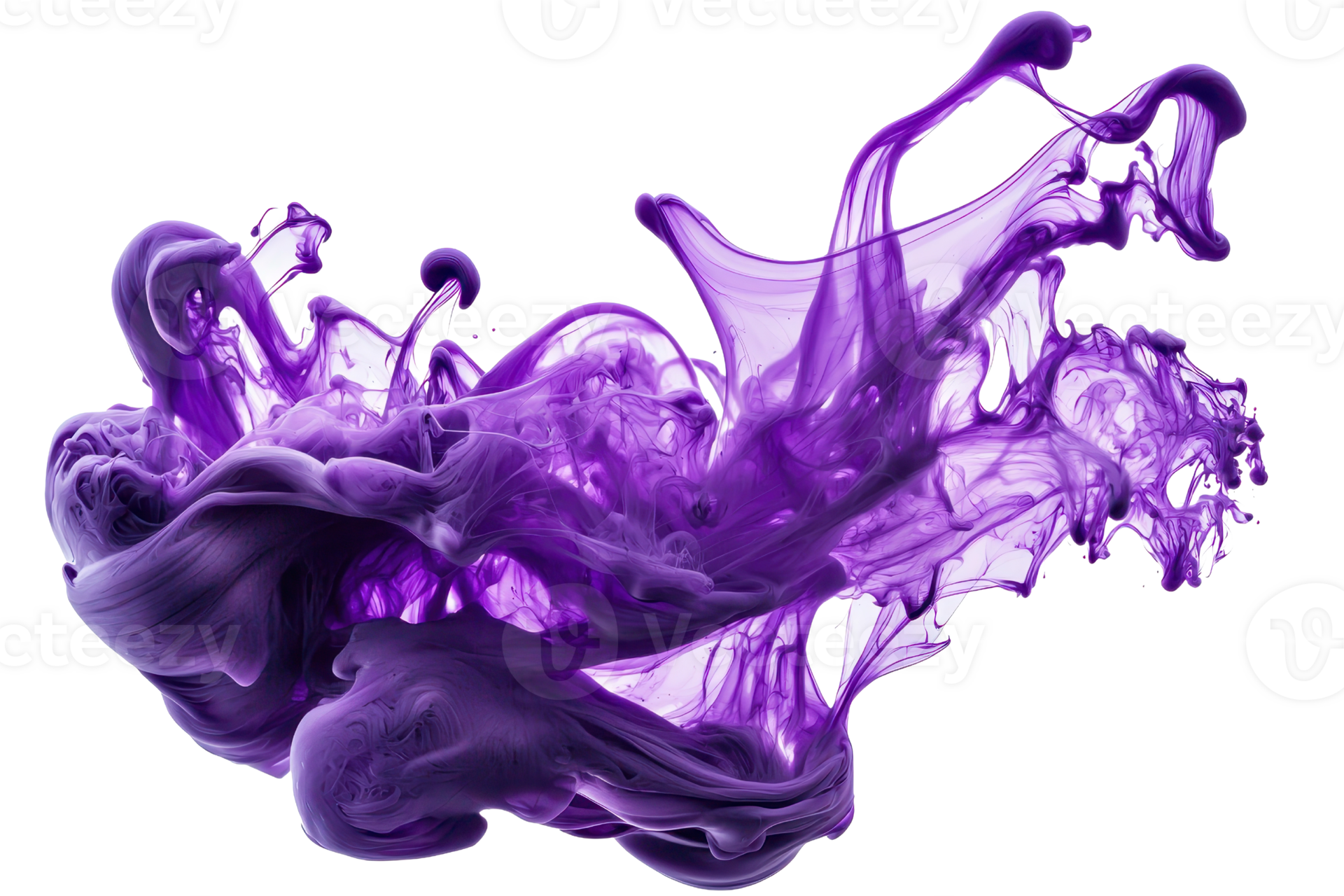 Vivid purple liquid swirls dynamically, creating an abstract and fluid form with intricate ...