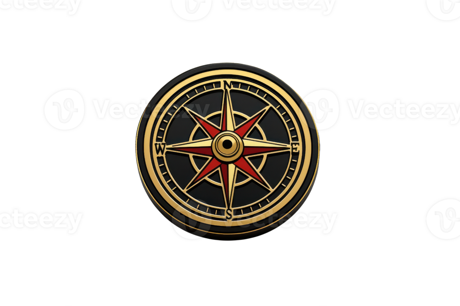 A Detailed Compass Featuring A Gold Outer Ring And A Red Star Shaped