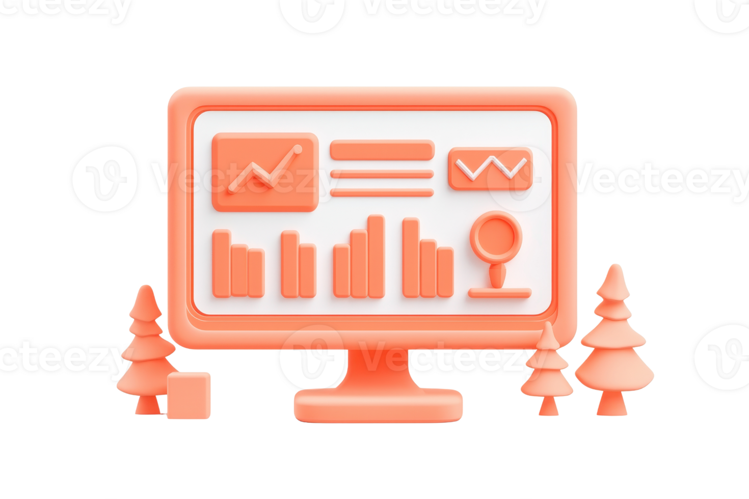 A stylized computer monitor displaying various graphs and data visualizations, surrounded by ...