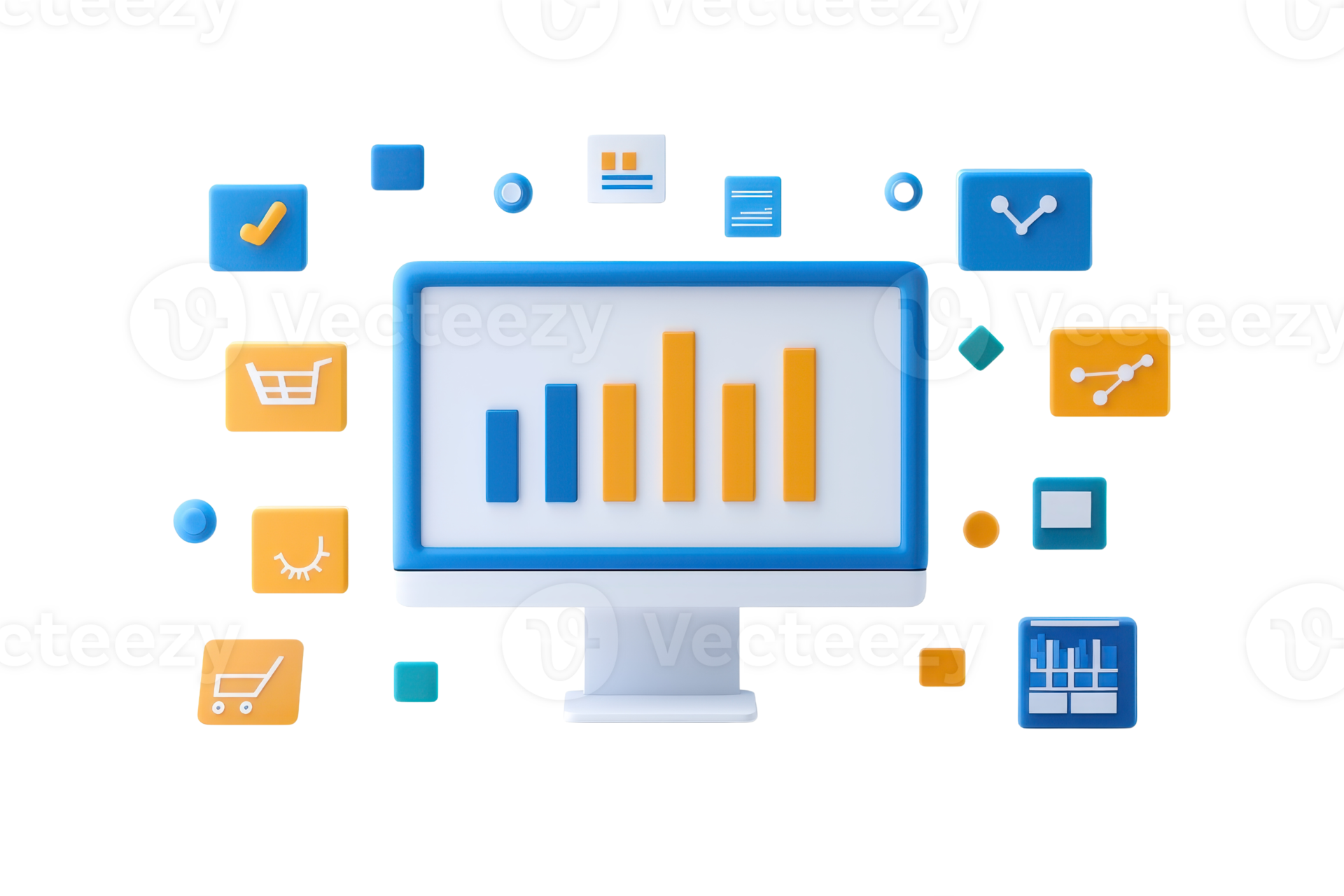 A Computer Monitor Displaying Colorful Bar Graphs And Various Icons