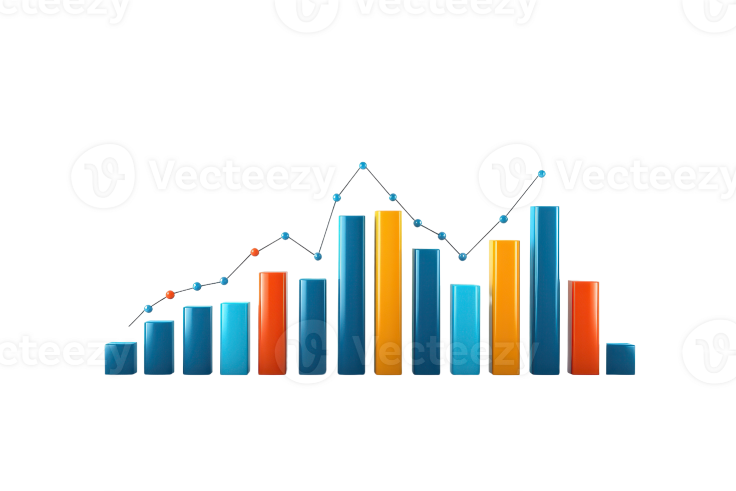 A colorful bar chart displaying varying heights of data points ...