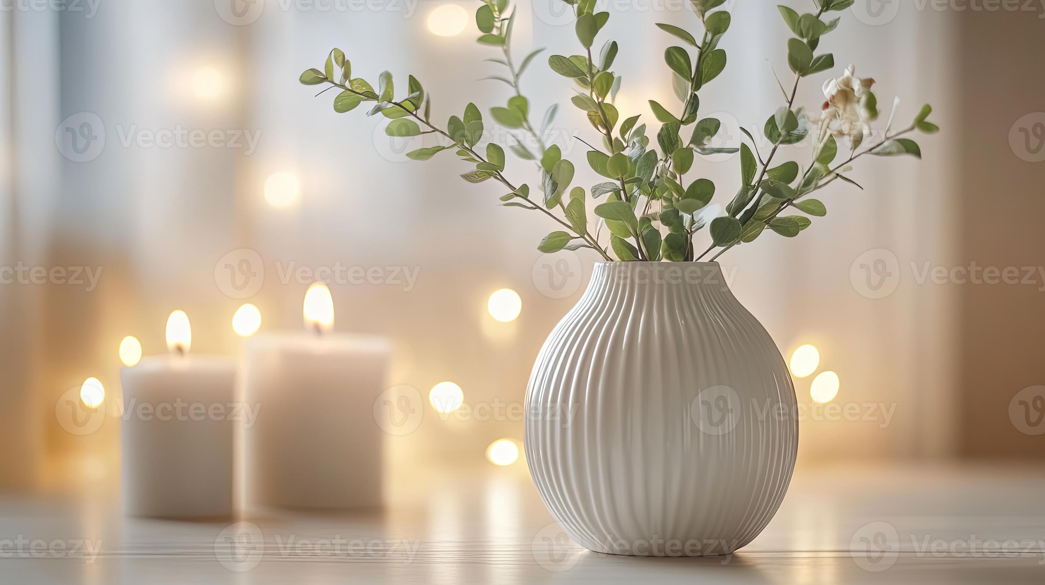 White Vase with Greenery and Candles 54965019 Stock Photo at Vecteezy