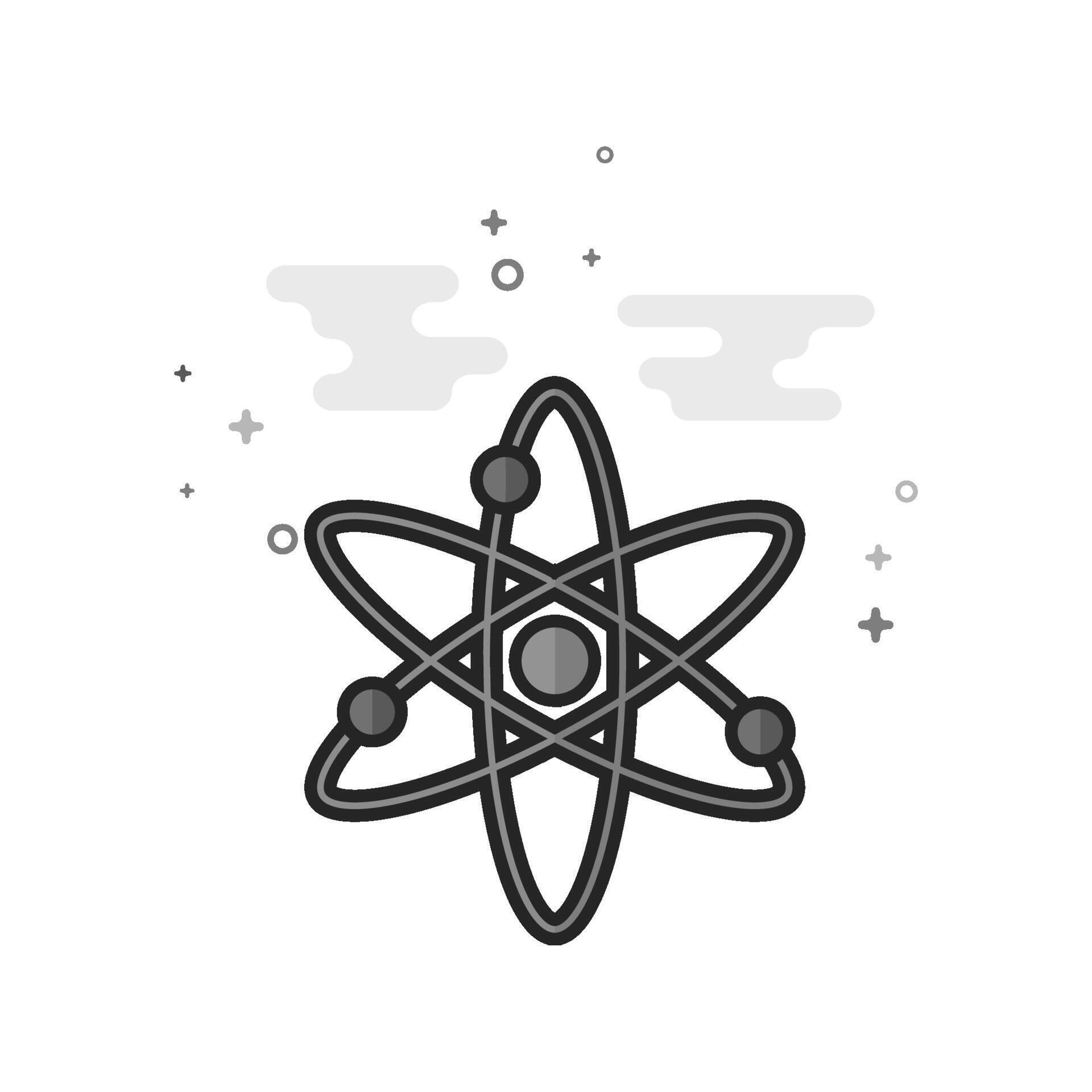 Atom Structure Icon In Flat Outlined Grayscale Style Illustration