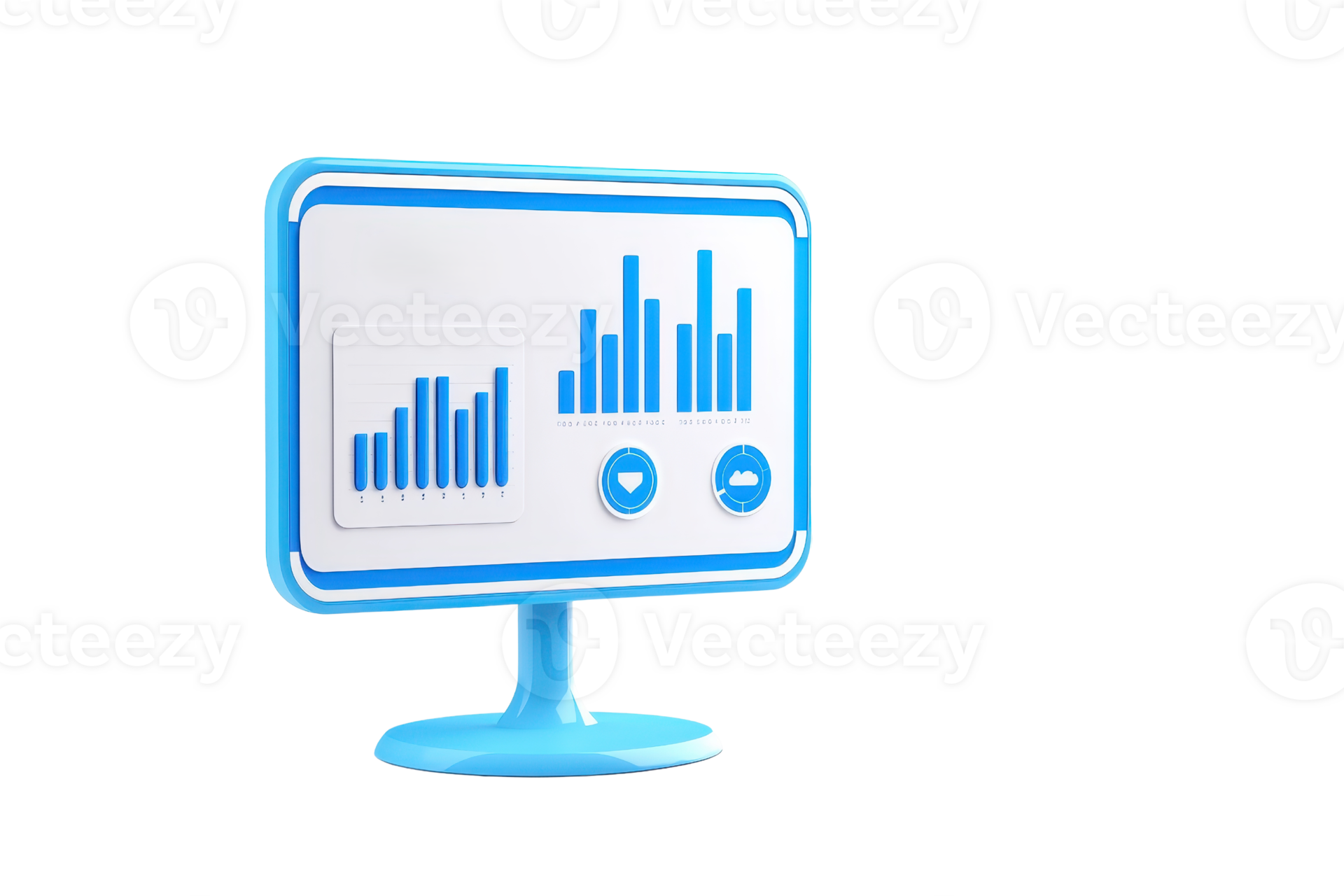 A Colorful Computer Monitor Displaying Bar Graphs And Icons