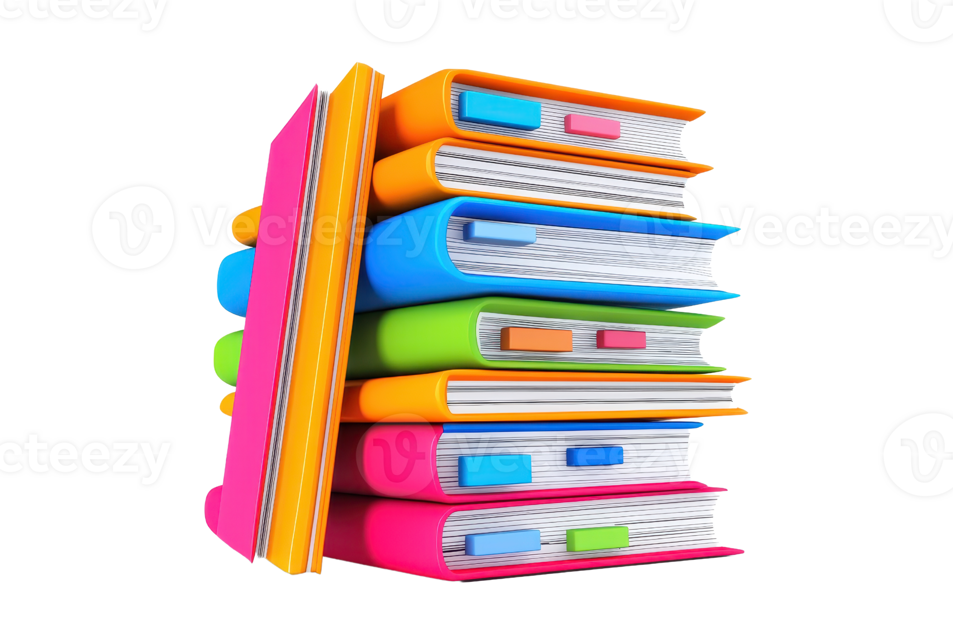 A vibrant stack of colorful notebooks arranged neatly, showcasing various hues and tabs on the ...