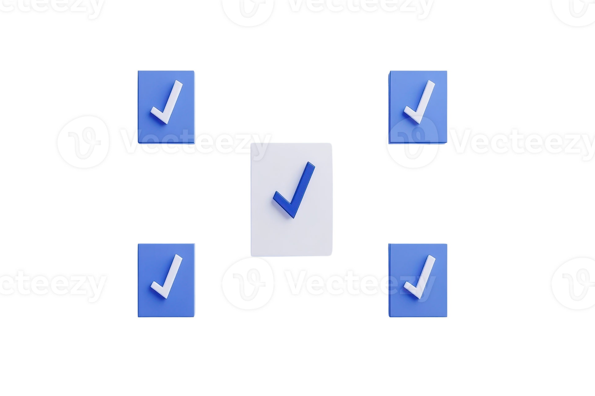 A series of check marks in different orientations, centered around a prominent check mark ...
