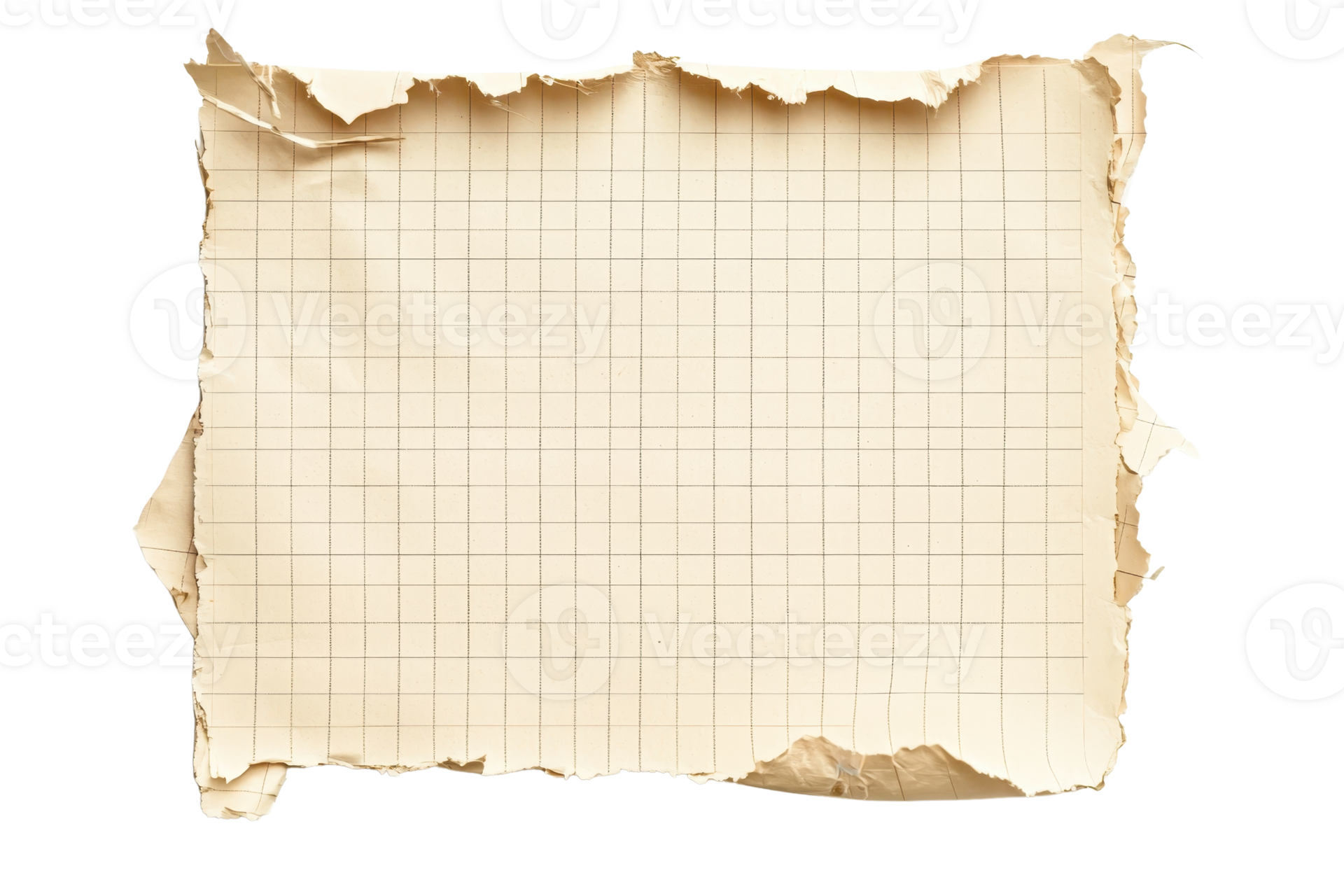 A piece of torn vintage graph paper with frayed edges, suitable for ...