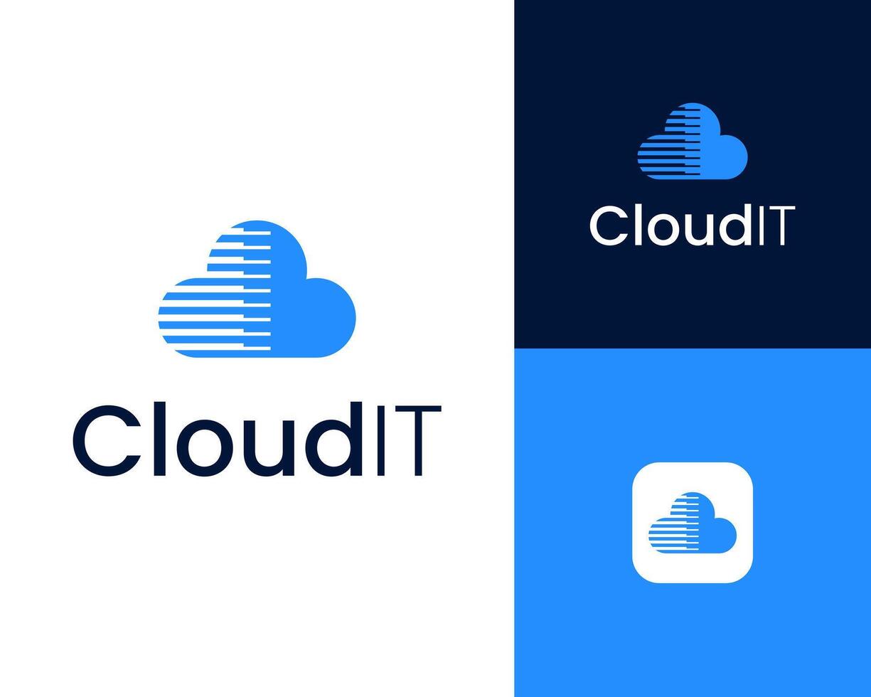 Cloud Computing Hosting Data Server Storage Horizontal Lines Icon Logo