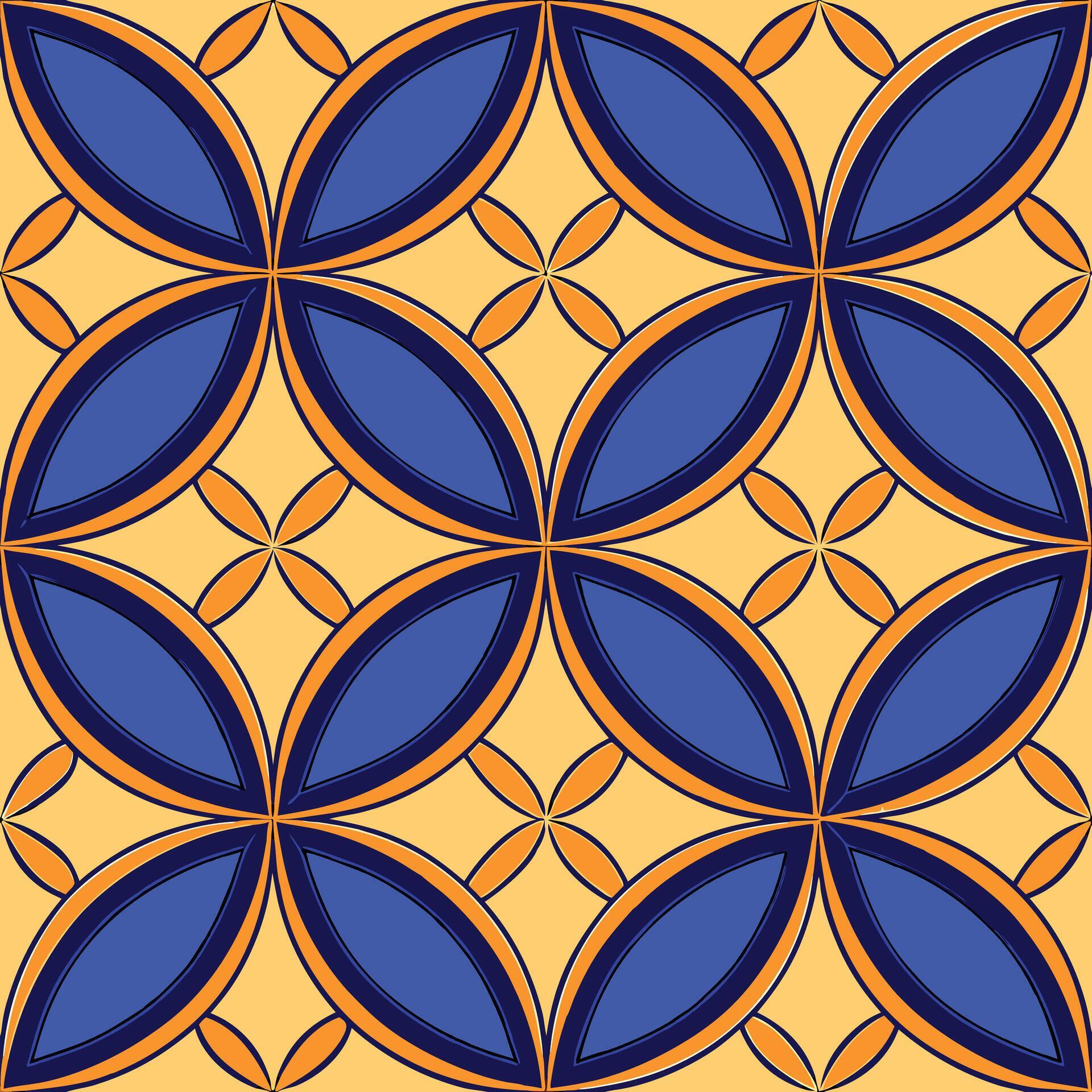 Abstract Geometric Tile Pattern Blue Orange Floral Design 54991190 Vector Art At Vecteezy