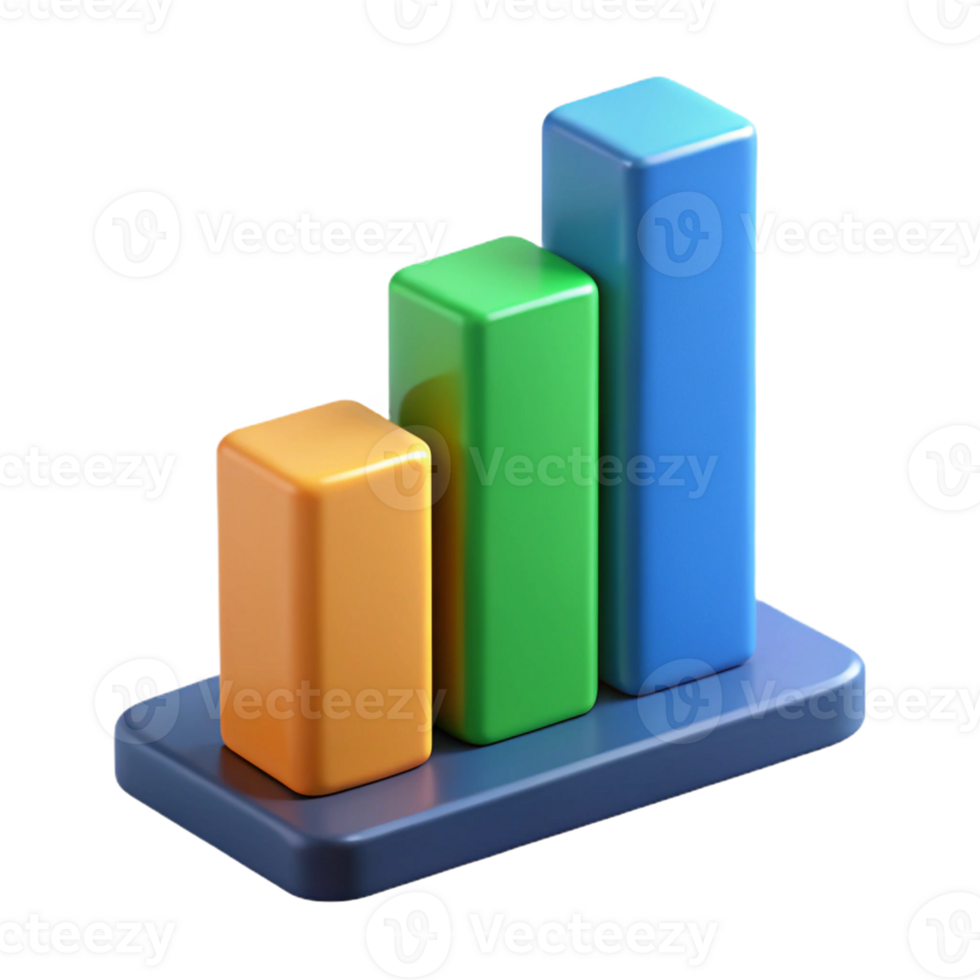 3D bar graph with three colorful columns. 55000167 PNG