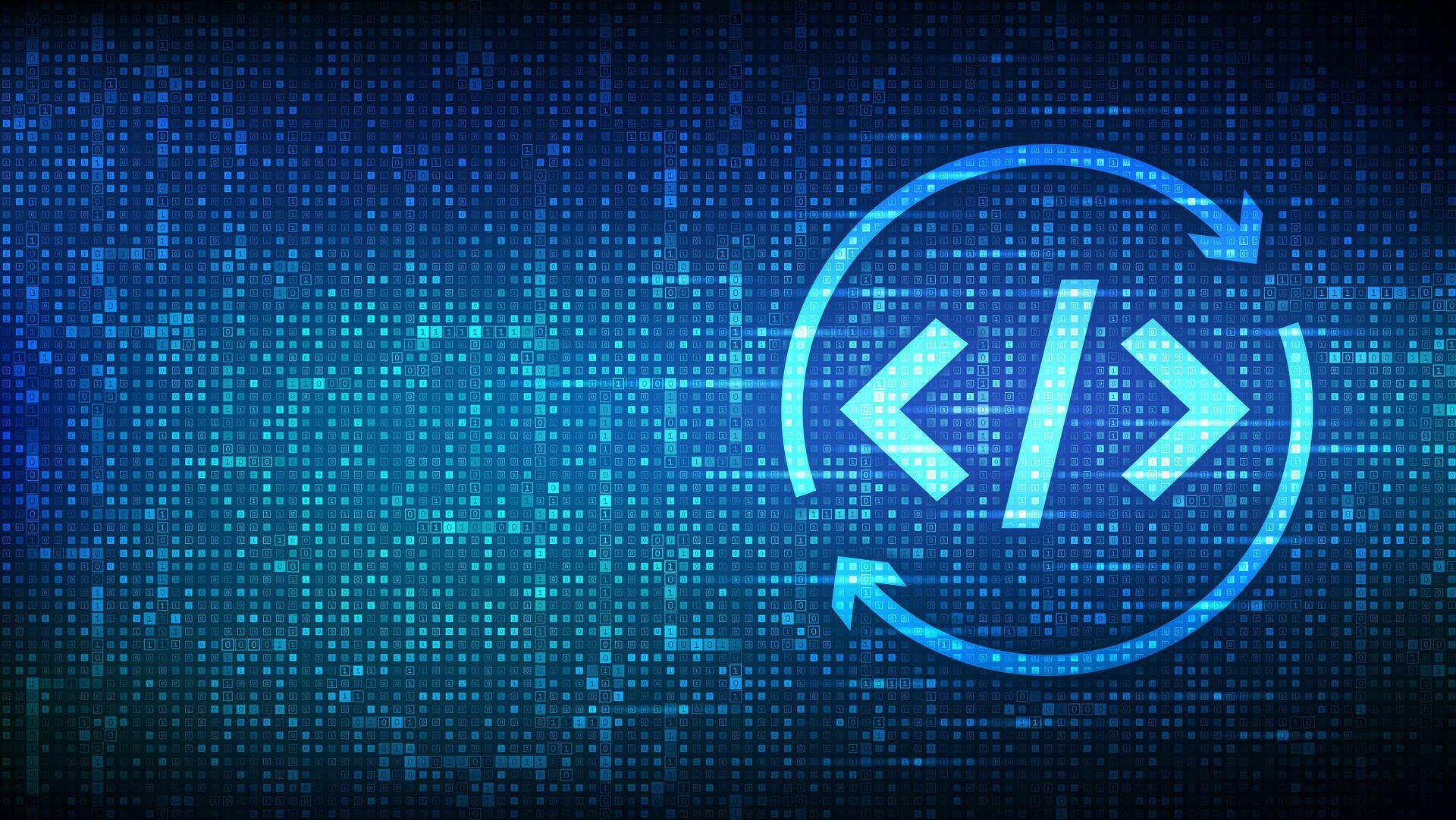 Devops icon made with binary code. Agile development and optimisation ...