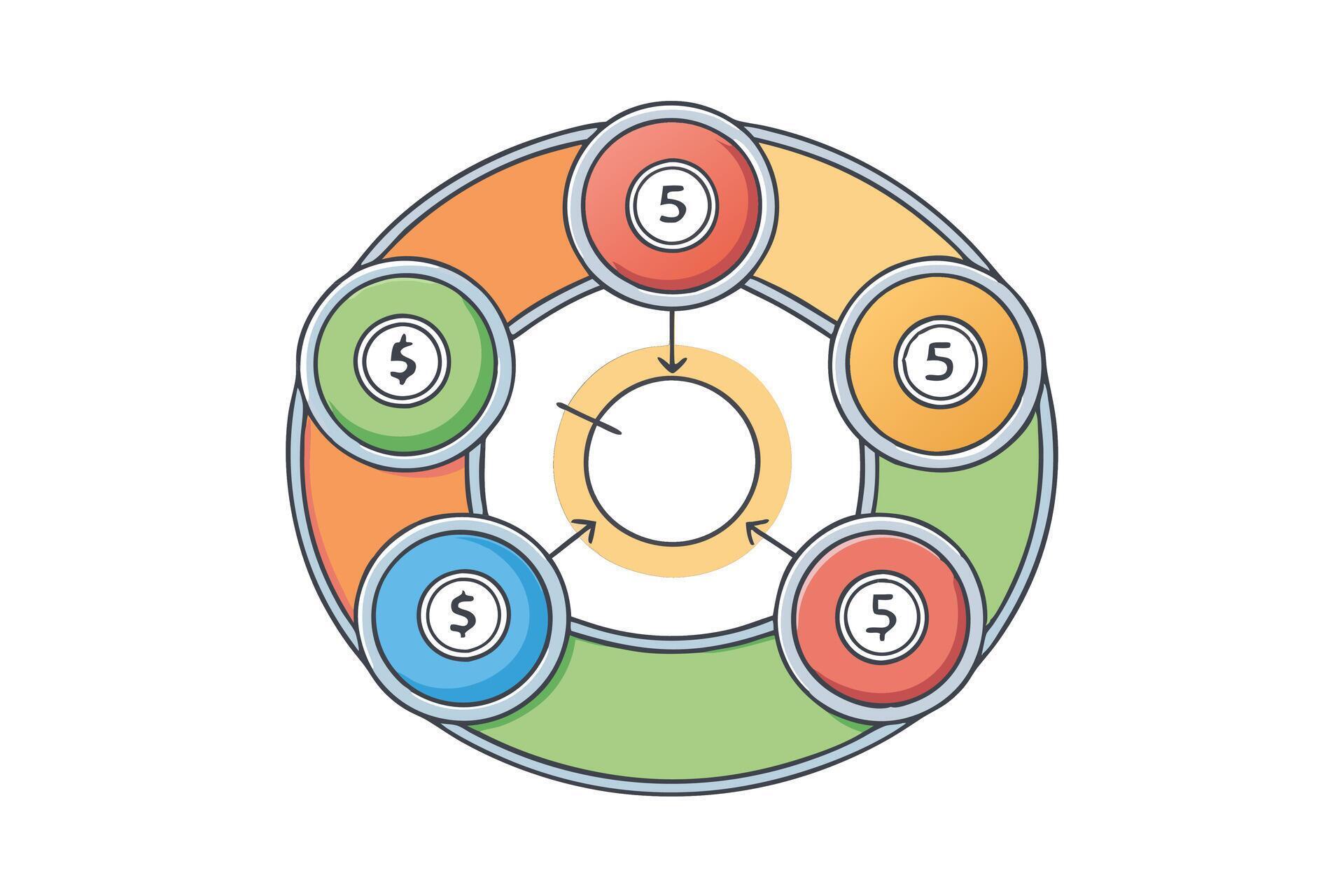 Five step circular diagram template with interactive icons, suitable ...