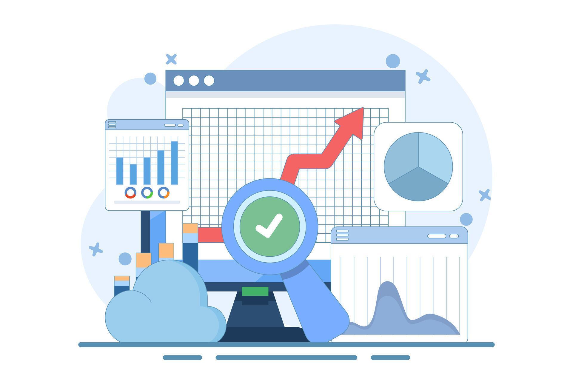 Big Data And Cloud Computing Concept Businesses Use Remote Servers To Analyze Large Data Sets