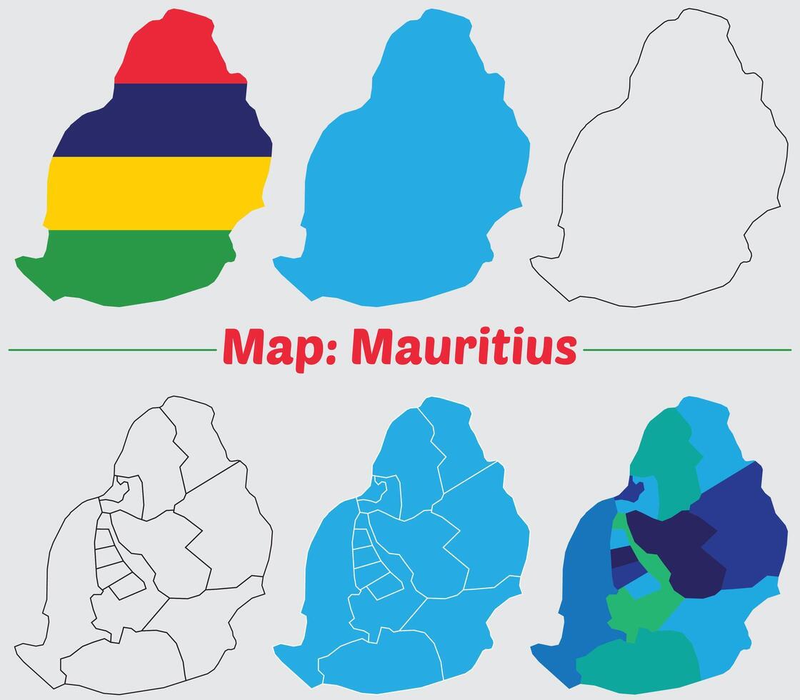 Mauritius map set. internal provinces borders marked, Simple map of Mauritius drawing, Filled ...