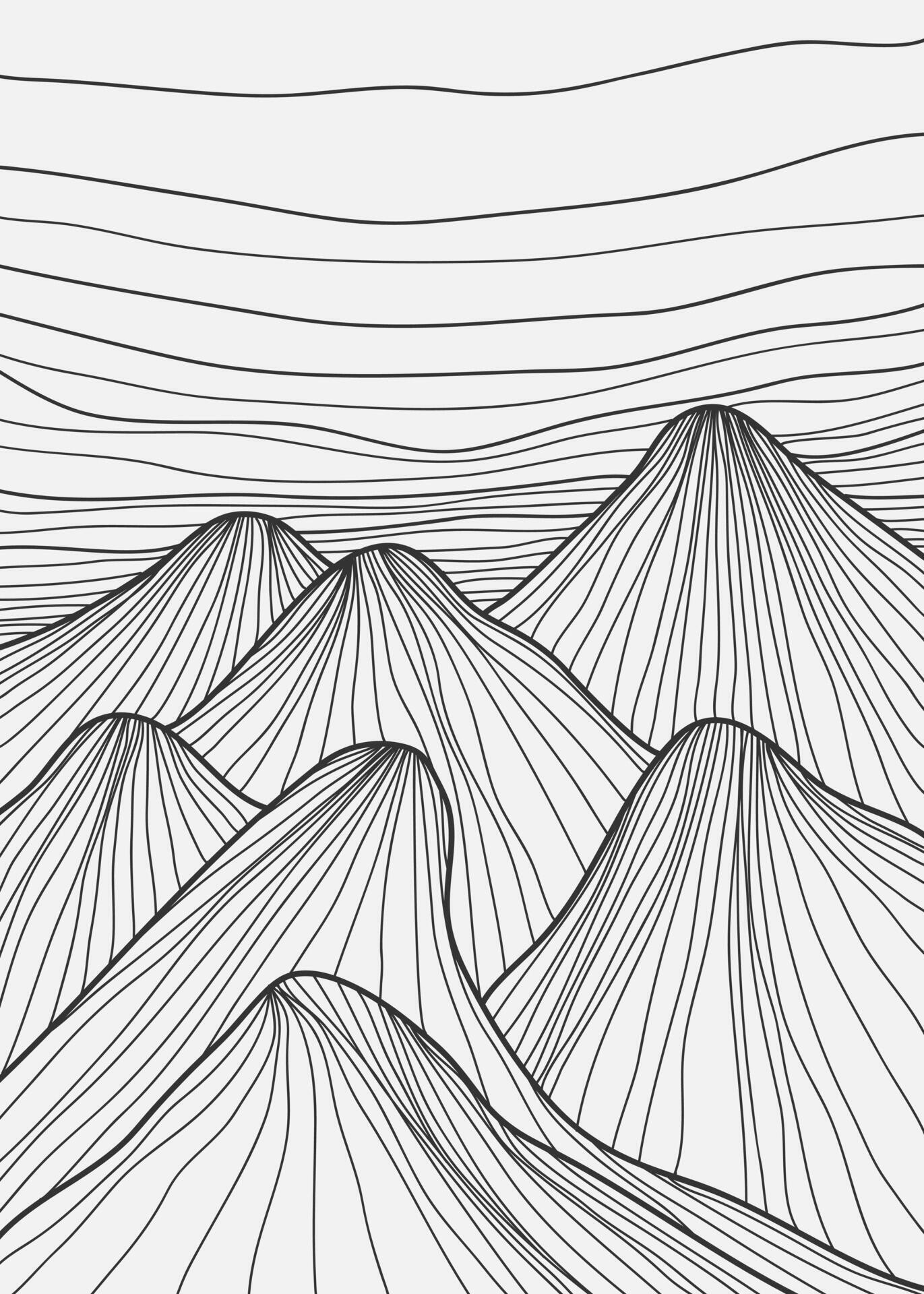 Mountain line arts illustration. Hand drawn style. Abstract mountain contemporary aesthetic ...