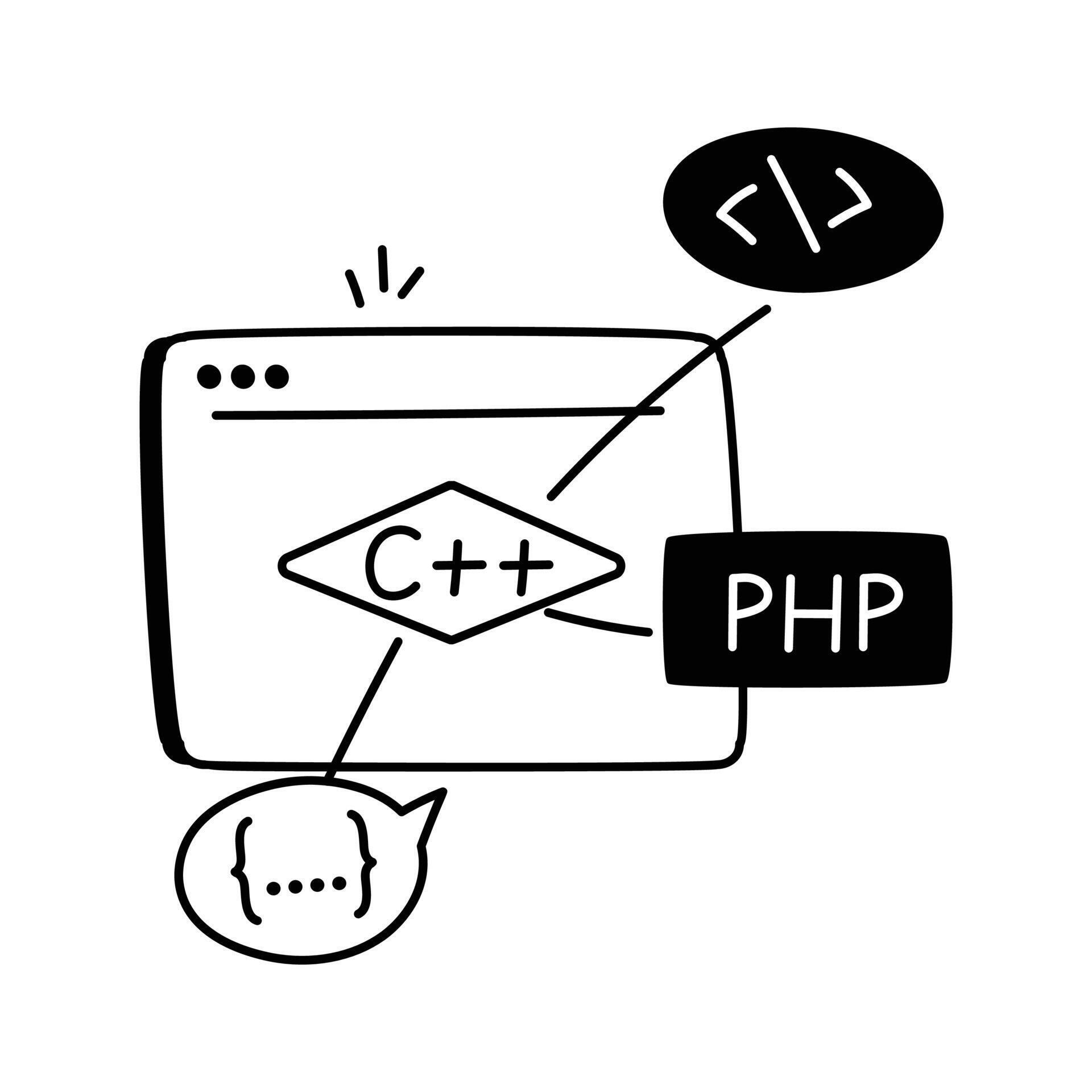 icon of popular programming languages such as PHP and C. 55012186 Vector Art at Vecteezy