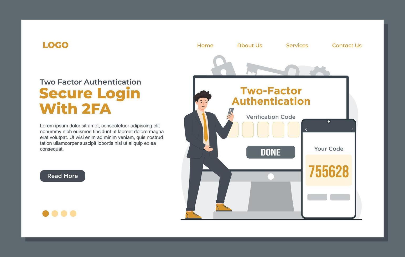 two-factor authentication with OTP, Face ID, PIN, fingerprint Landing page template for social ...