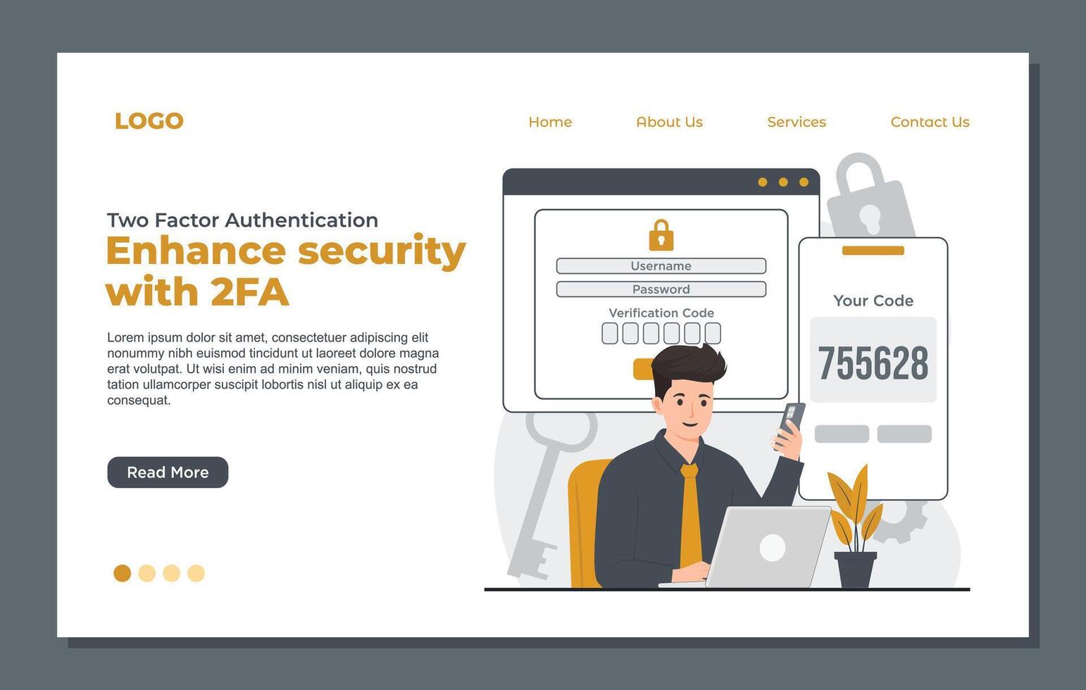 Landing Page Template For Website And Two Factor Authentication With