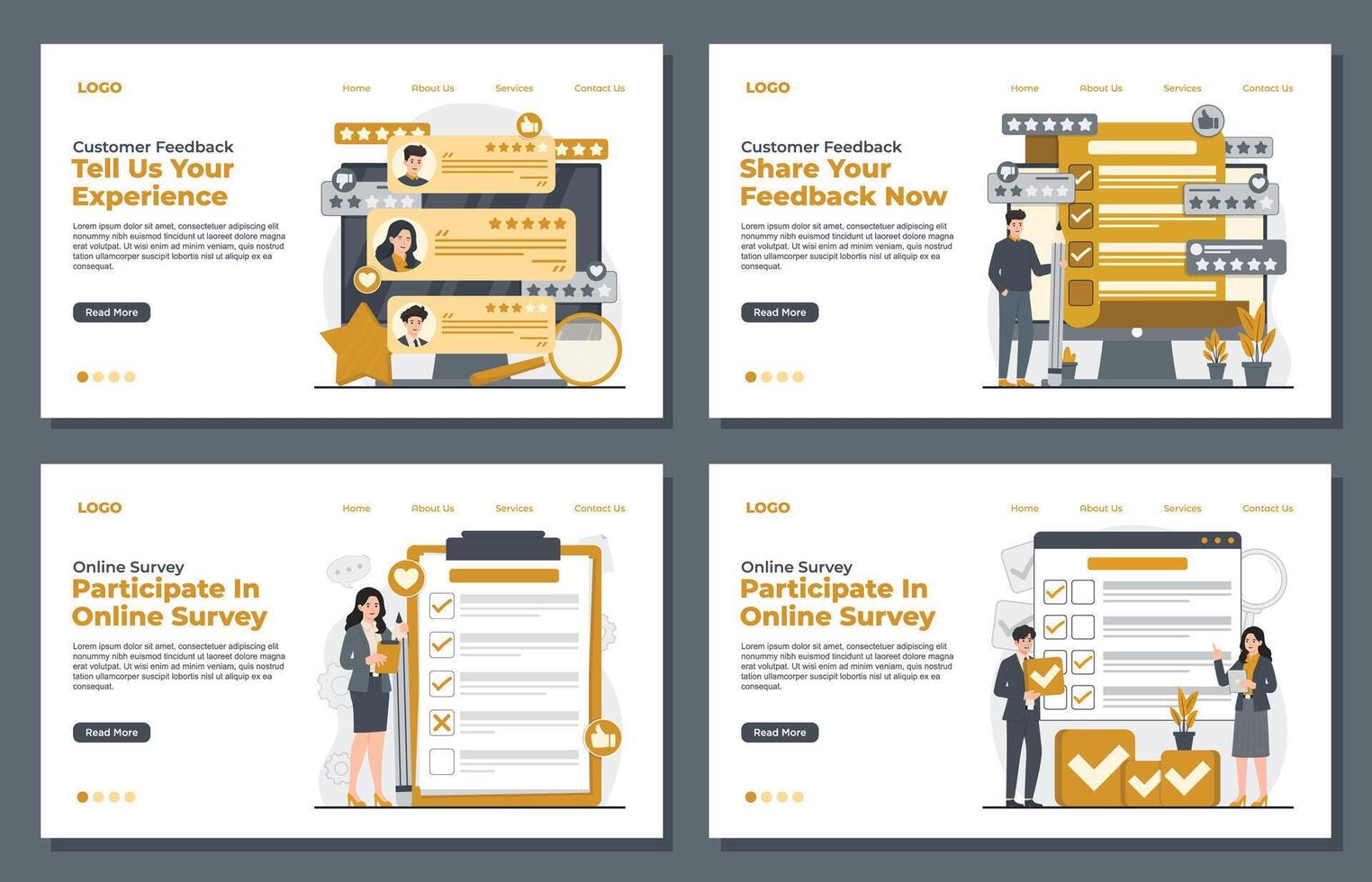 Set of flat design Landing page template for customer surveys and ...