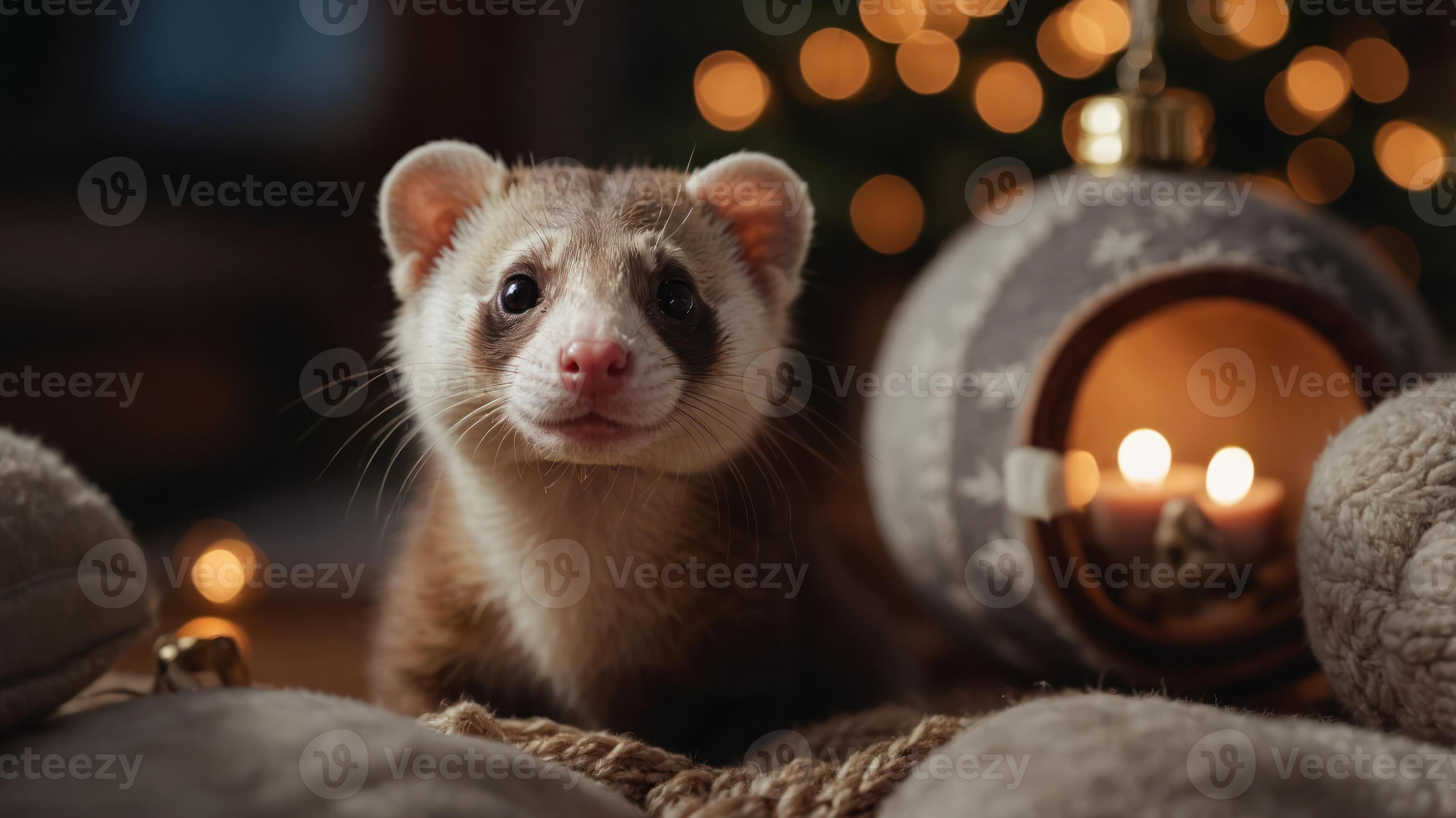 A cute ferret poses in a cozy setting with warm lights and soft textures. 55013417 Stock Photo ...
