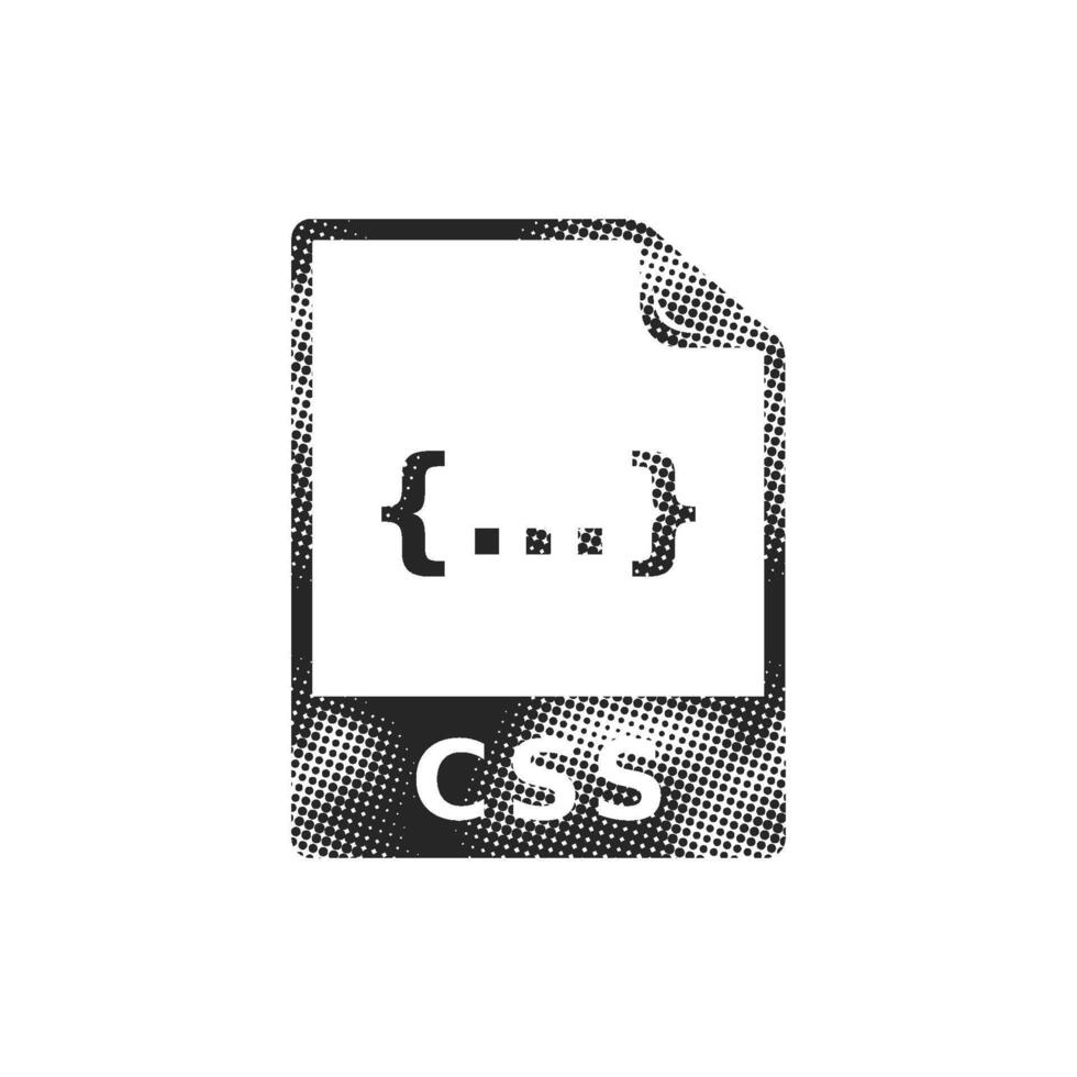 CSS file format icon in halftone style. Black and white monochrome ...