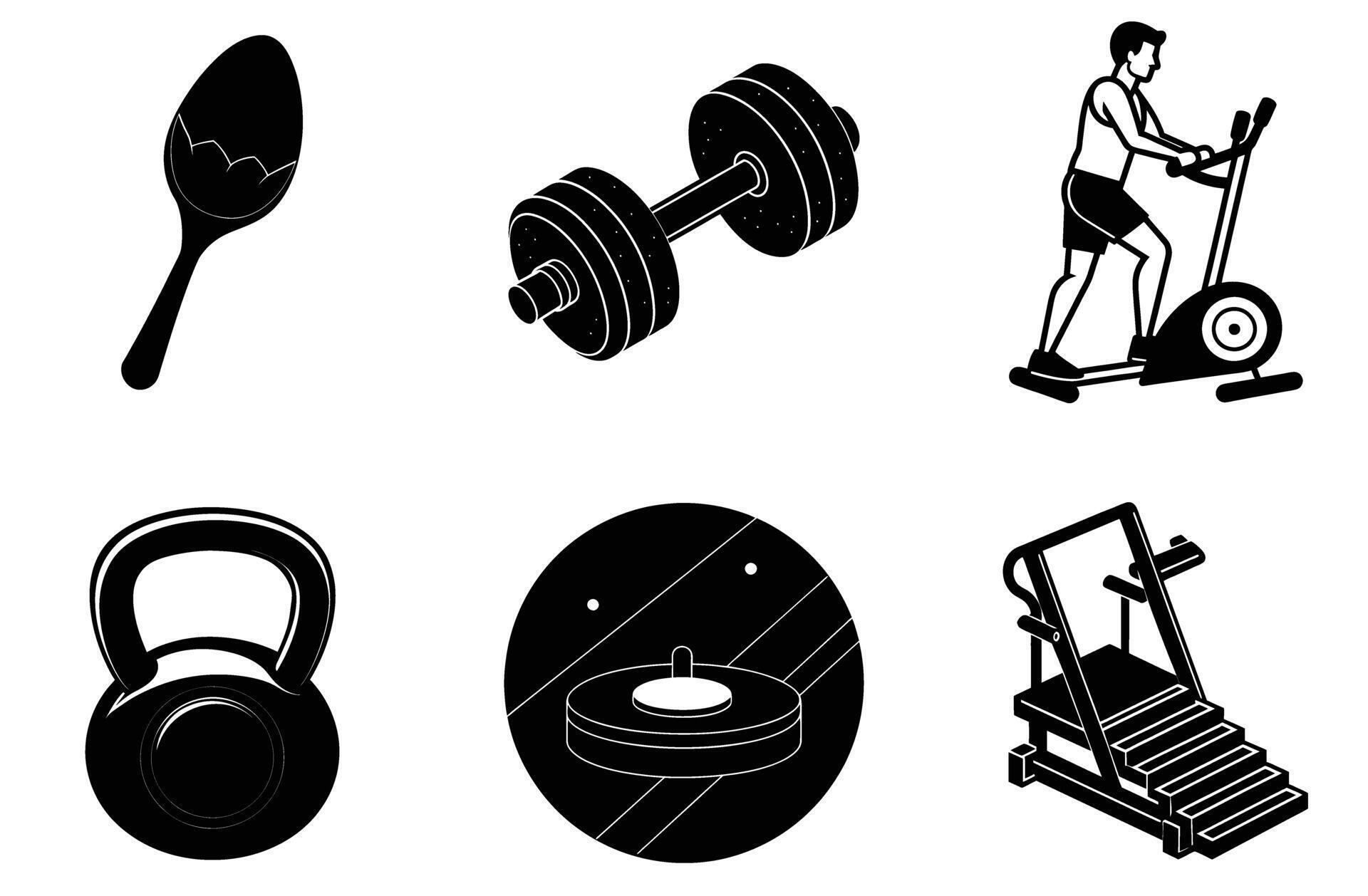 Fitness Icons Set Dumbbell Kettlebell Exercise Equipment Gym sport ...