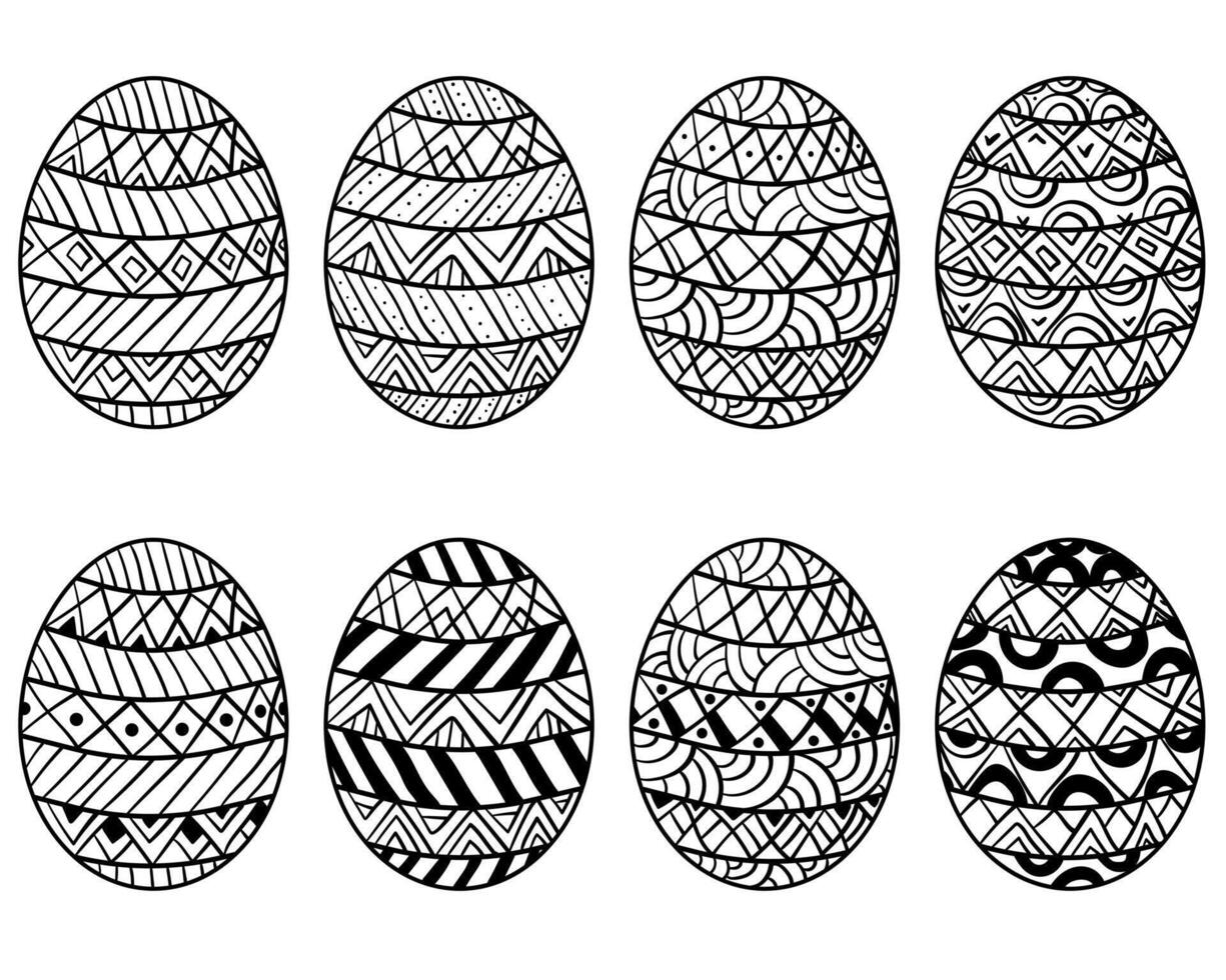 Outline set of Easter eggs with fantasy geometric patterns, coloring ...