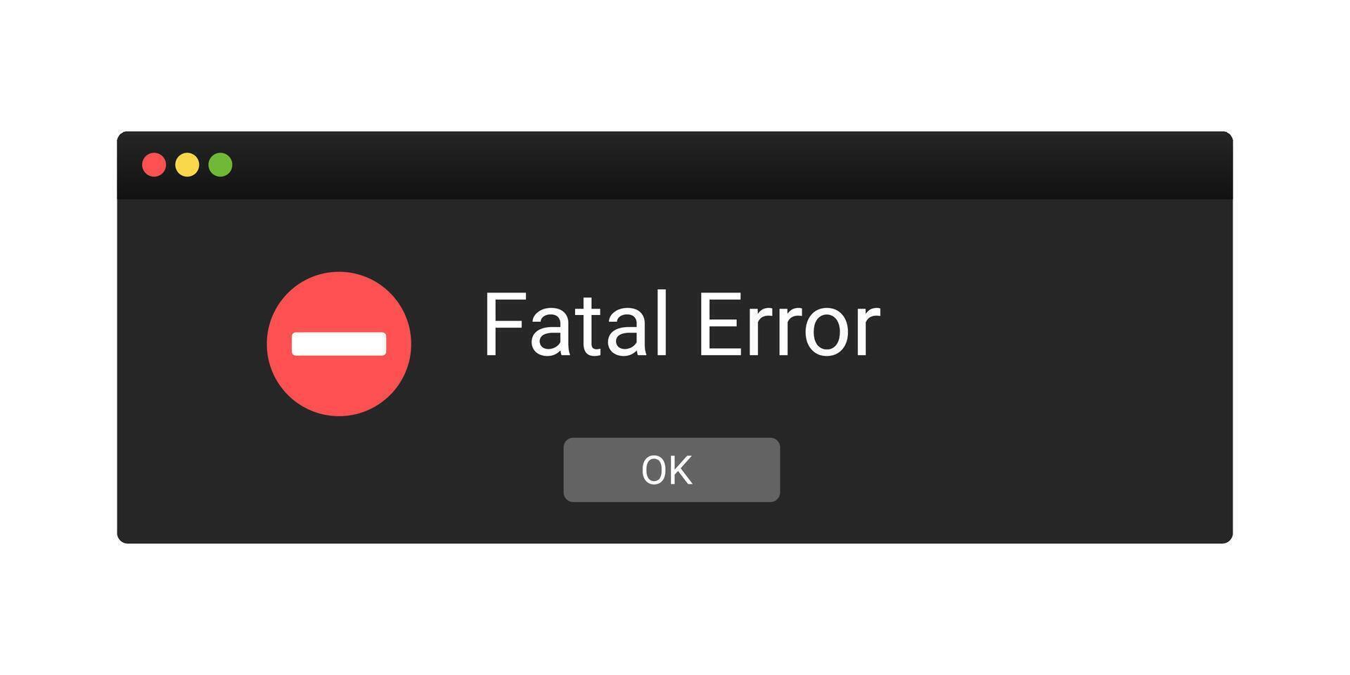 Fatal error message on computer. Crash notification pop up. 55039791 ...