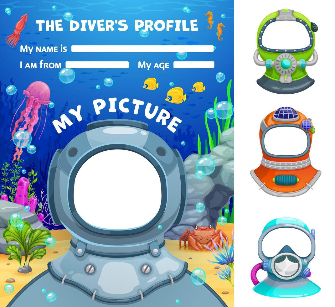 Kids diver profile form cartoon template 55043683 Vector Art at Vecteezy Kids diver profile form cartoon template 55043683 Vector Art at Vecteezy