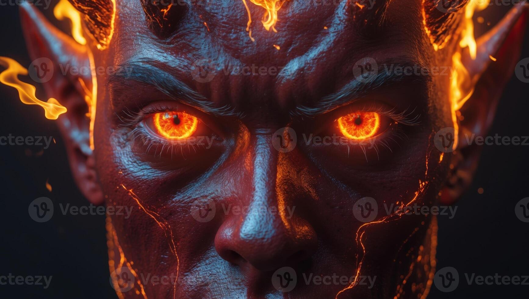 Fiery Demon Face Glowing Eyes Burning EmbersFiery Demon Face Glowing Eyes Burning Embers ...