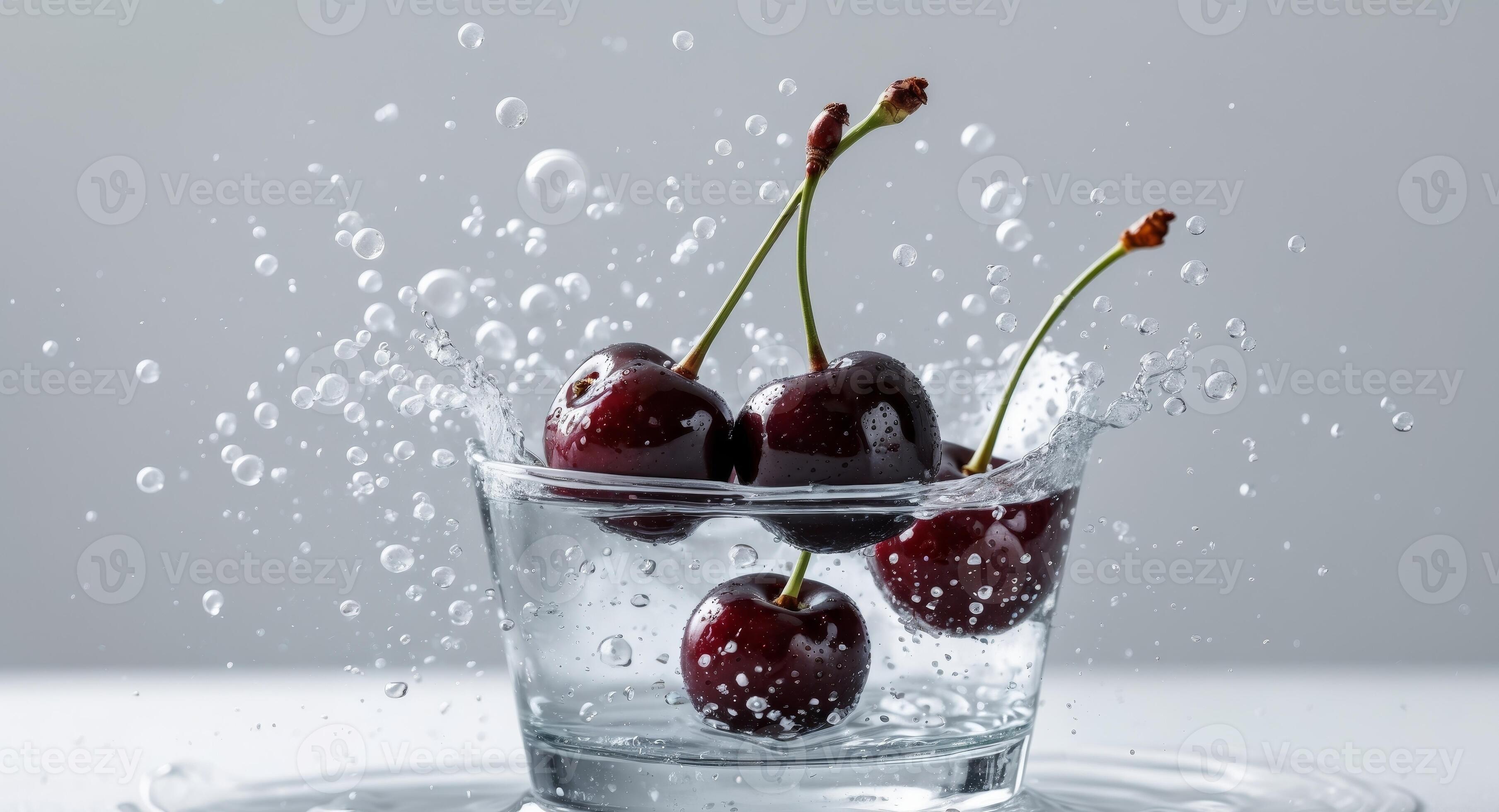 Fresh Dark Cherries Splashing in Clear Water with Bubbles and Ripples 55046758 Stock Photo at ...