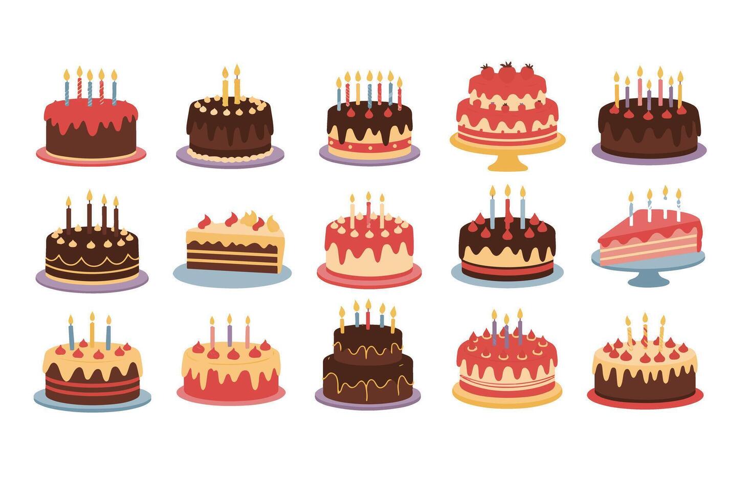Colorful Birthday Cake Illustrations Set 55051634 Vector Art at Vecteezy