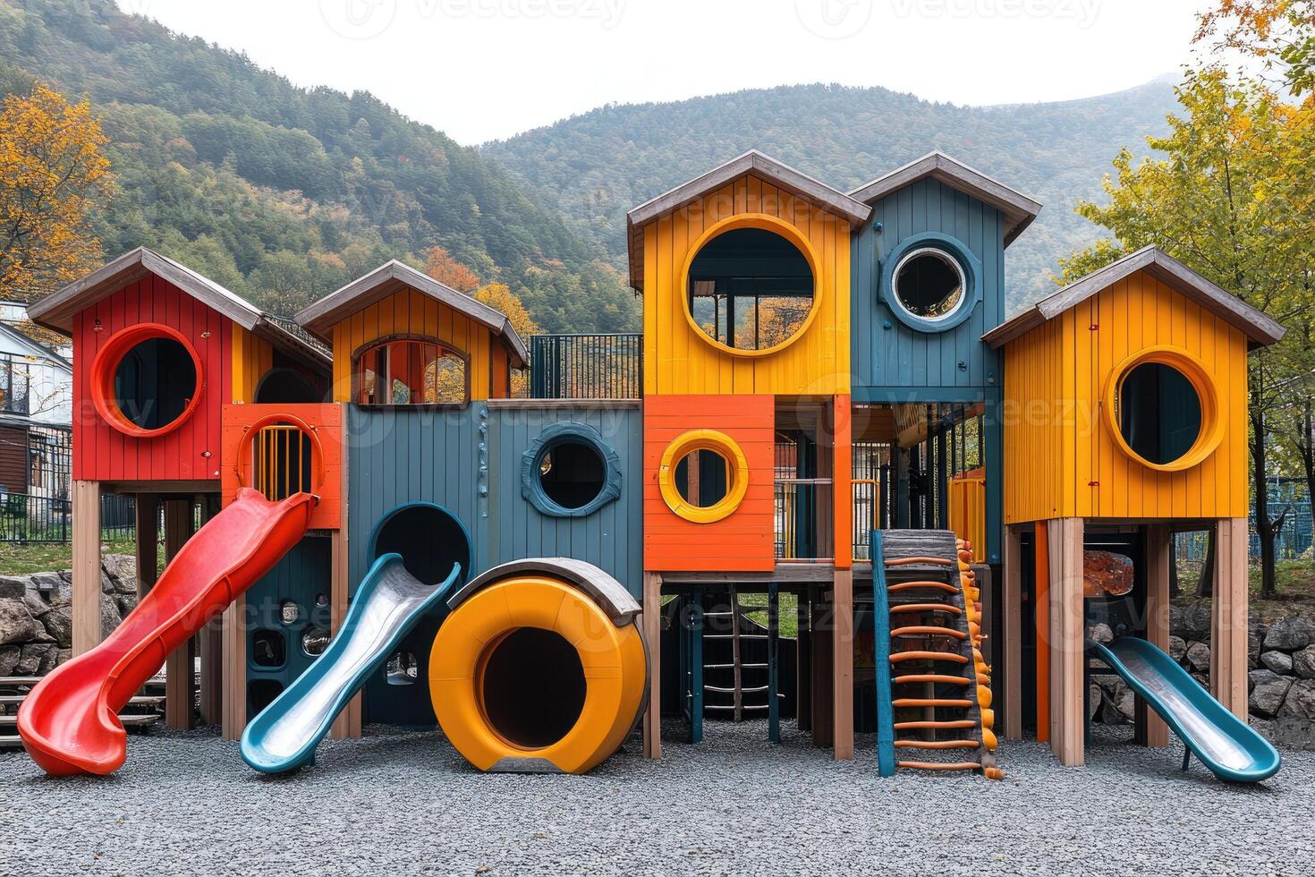 Colorful Playground Structure Against Mountain Background 55053815 ... Colorful Playground Structure Against Mountain Background 55053815 ...