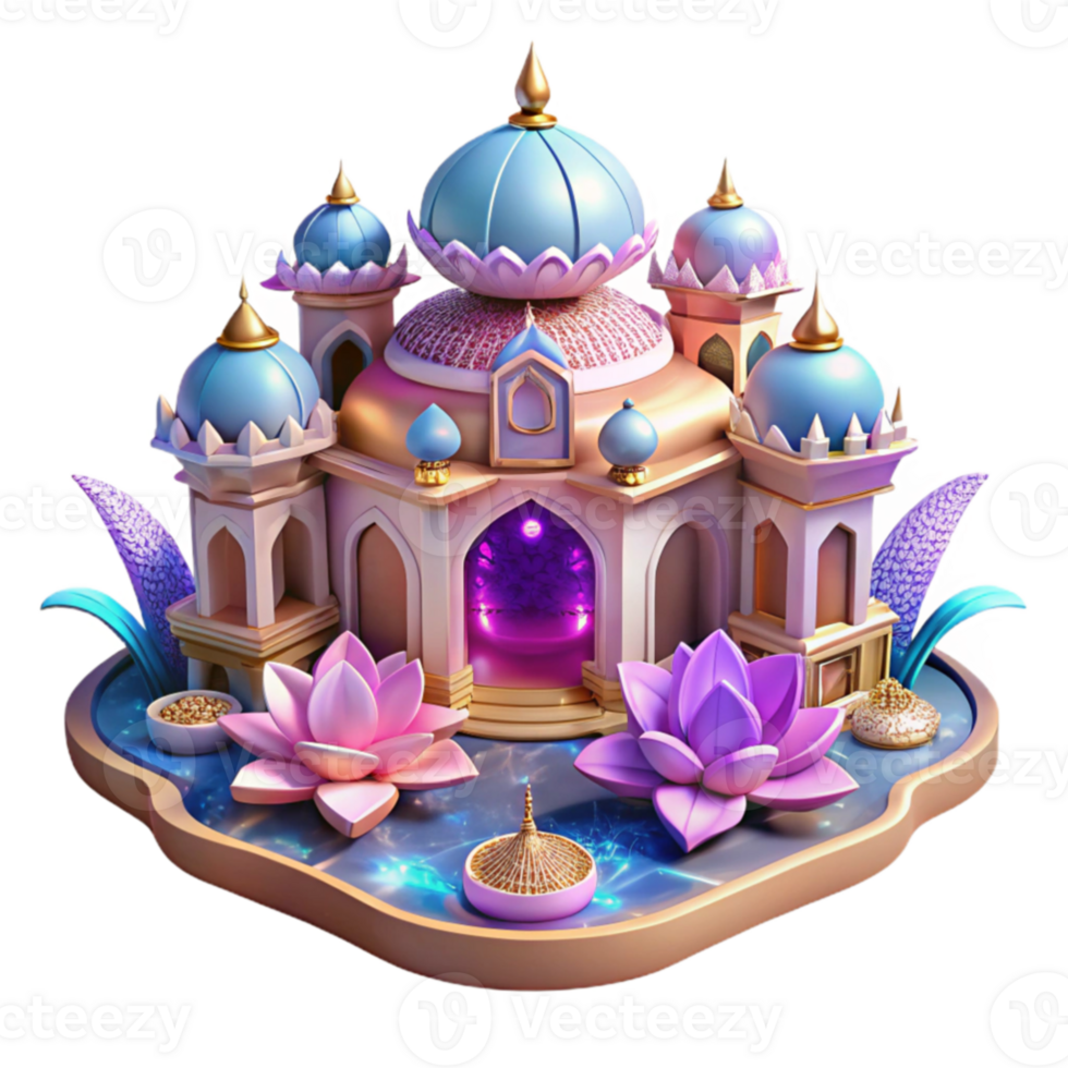 Enchanted Palace Mystical Architecture, Lotus Blooms, and Golden Domes 55061177 PNG