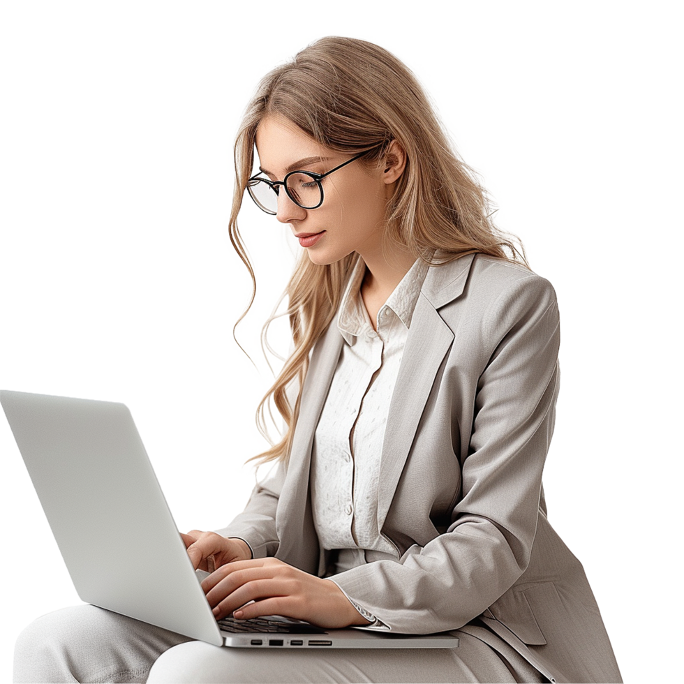 Businesswoman working on laptop wearing glasses stylish professional ... Businesswoman working on laptop wearing glasses stylish professional ...