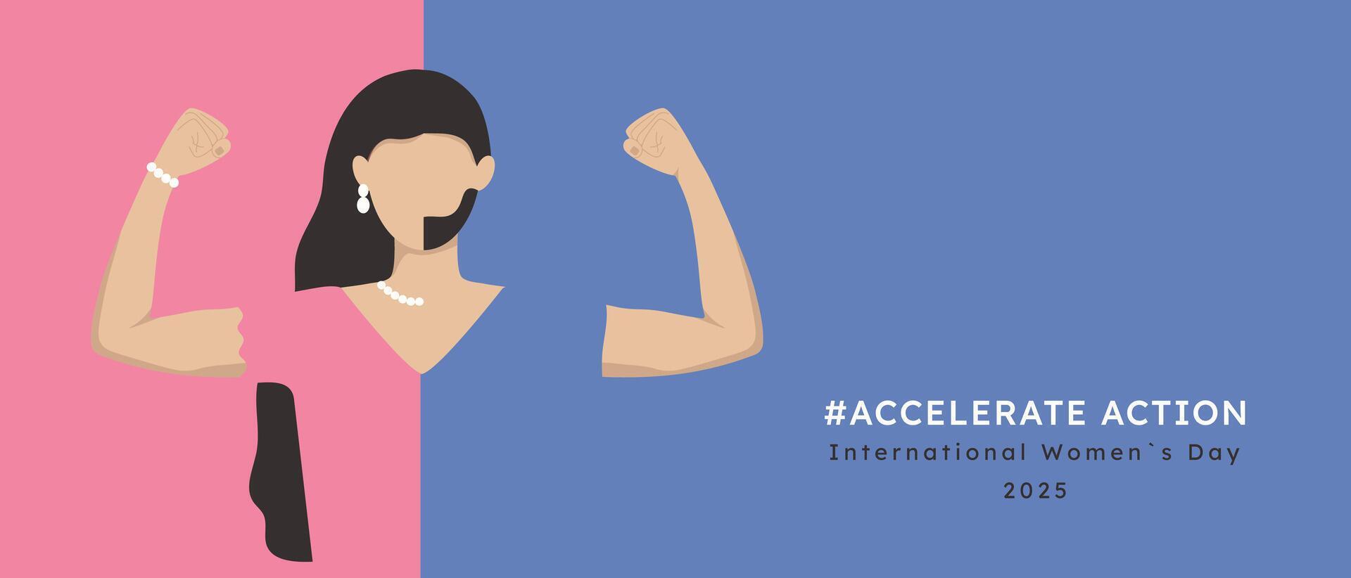 International Women's Day banner of Accelerate Action 2025. Minimalist illustration with ...