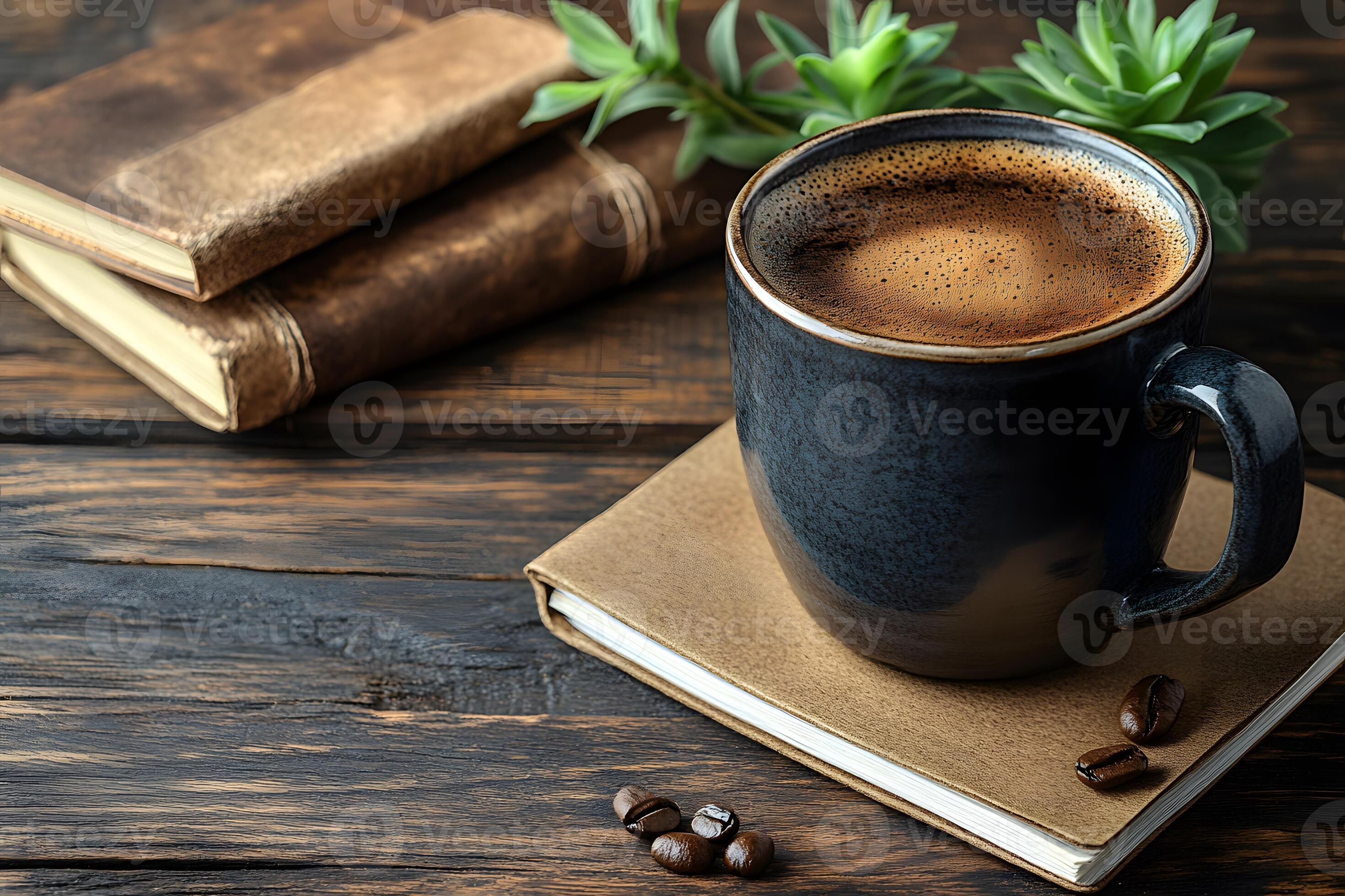 Cozy Coffee Break Rustic Books, Fresh Brew, and Succulents for Relaxation 55072738 Stock Photo ...